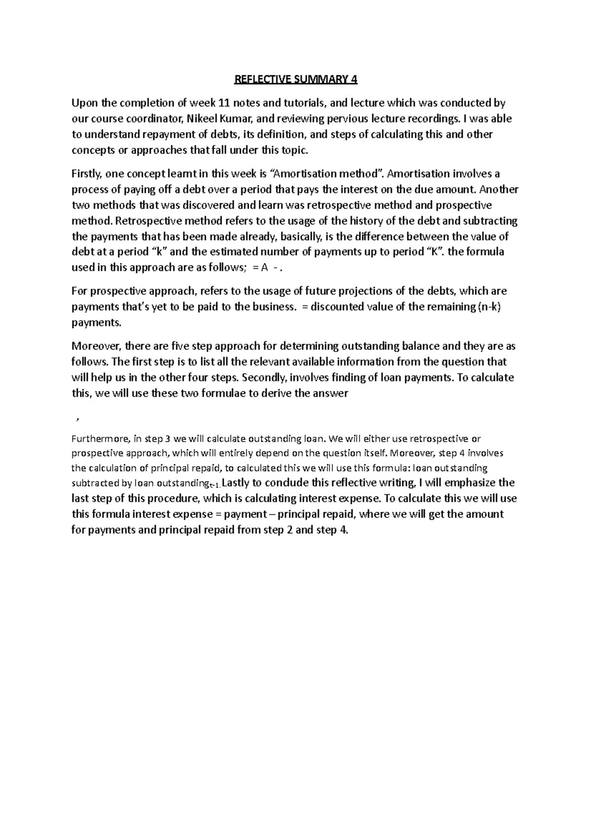 Reflective Summary 4 - REFLECTIVE SUMMARY 4 Upon the completion of week ...