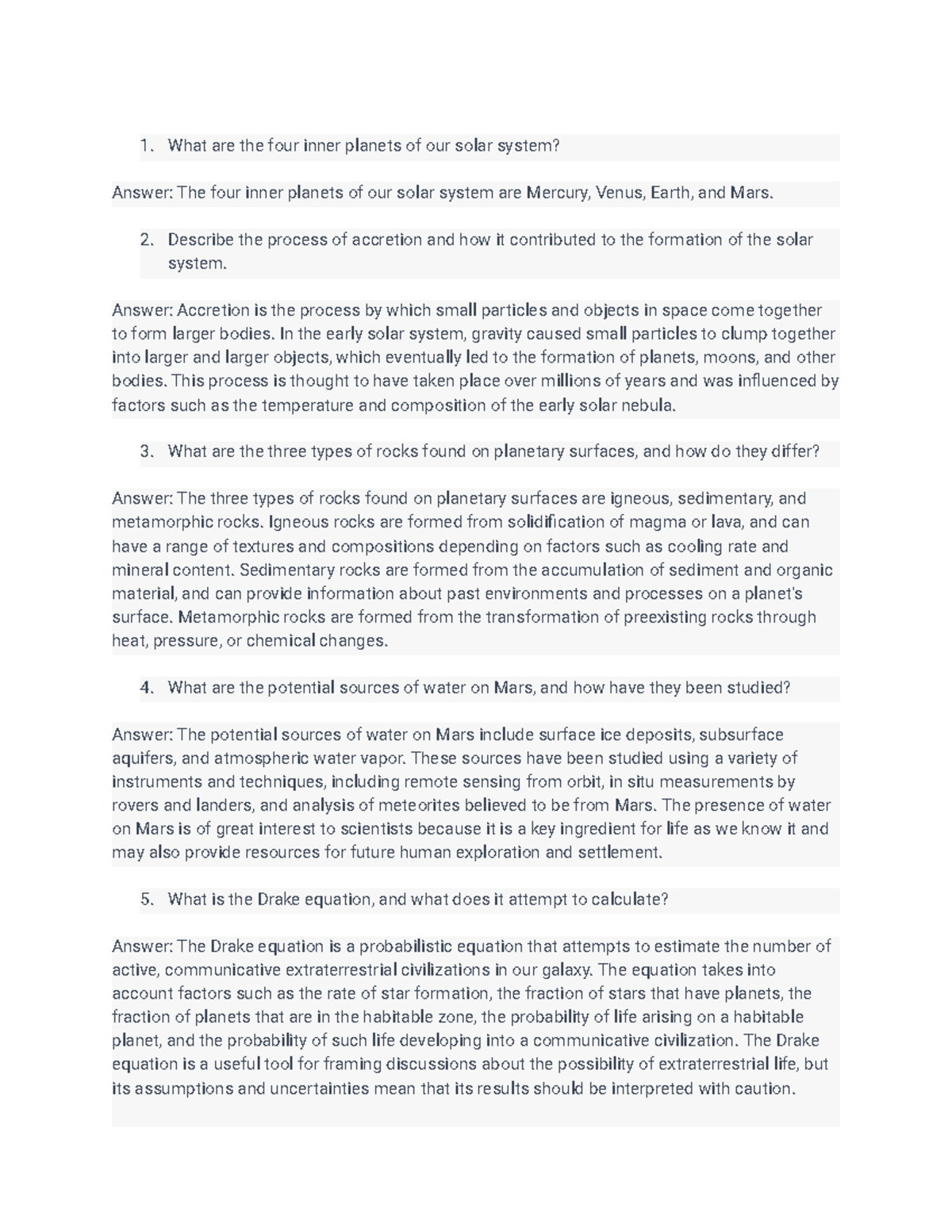 Solar System (PHYS 1052) exam review - What are the four inner planets ...