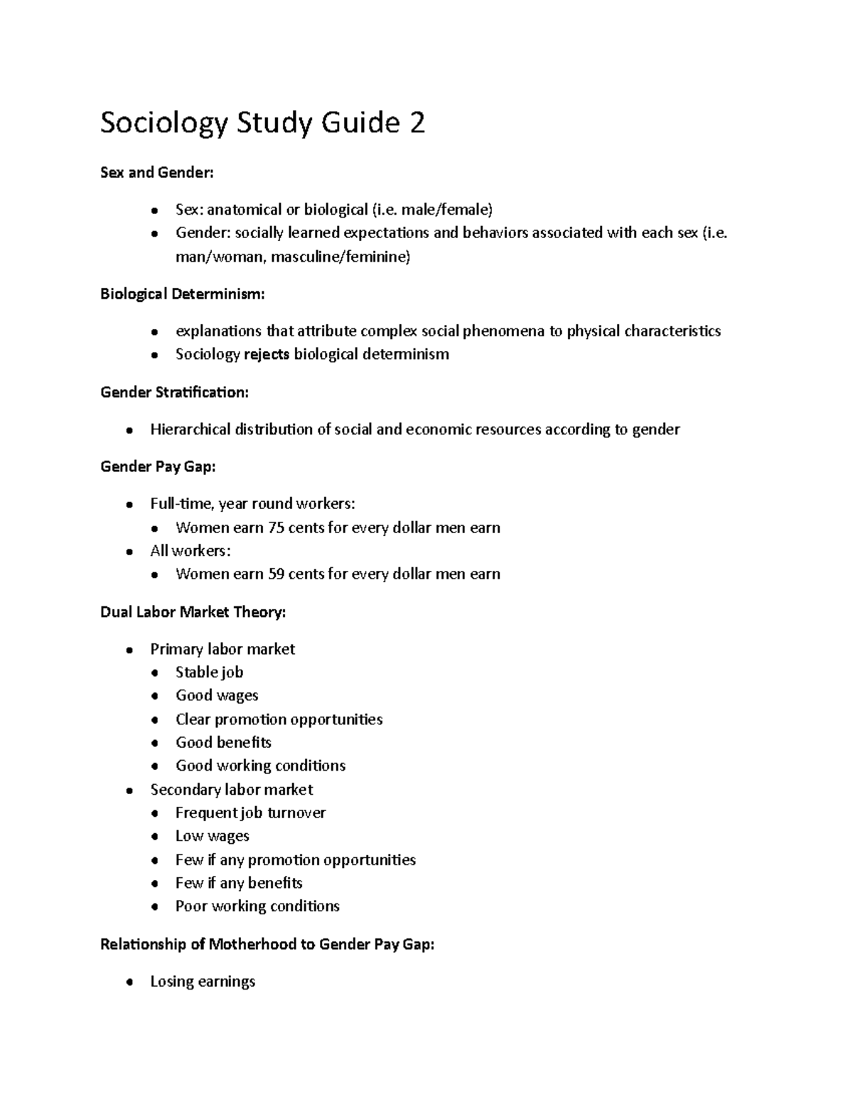 Sociology Study Guide 2: Sex Gender and Social Institutions - Studocu
