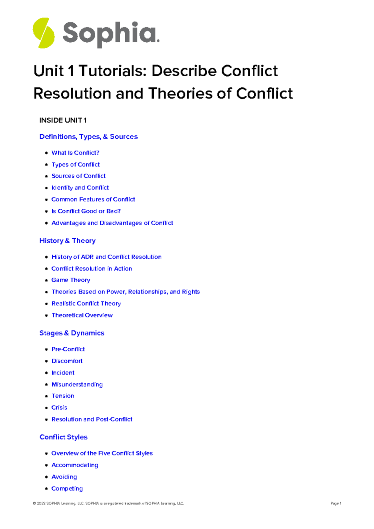Unit 1 tutorials describe conflict resolution and theories of conflict ...