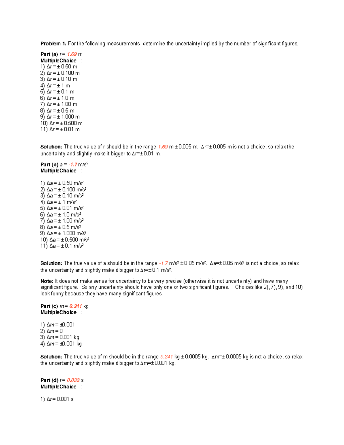 HW1 - homework1 - Problem 1: For the following measurements, determine ...
