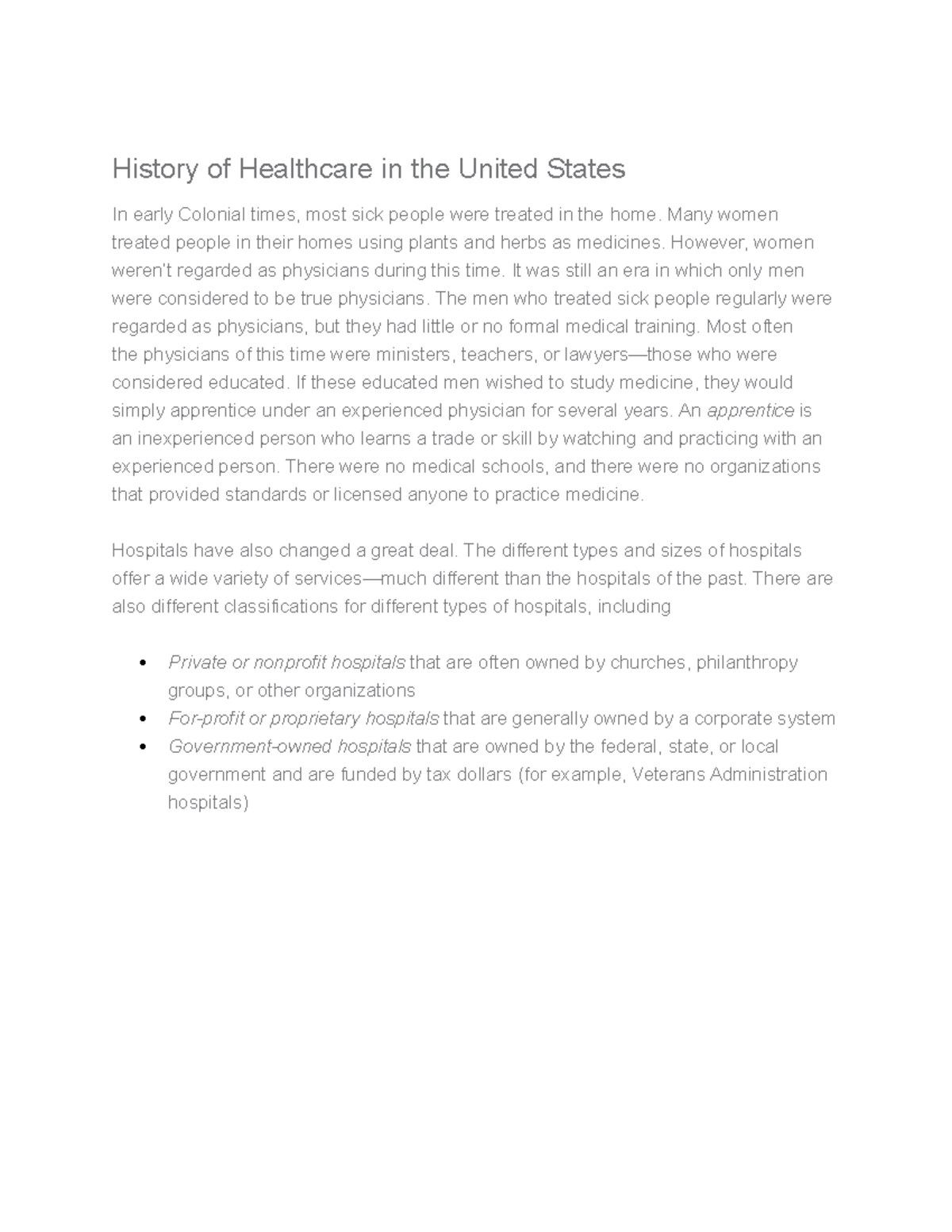 History of Healthcare in the - Many women treated people in their homes ...