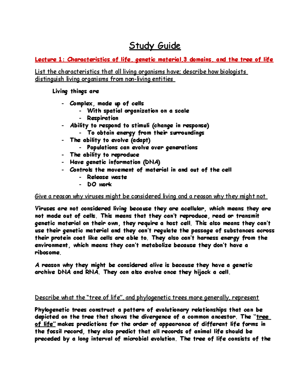 Exam 1 Study Guide - exam 1 learning objectives - Study Guide Lecture 1 ...