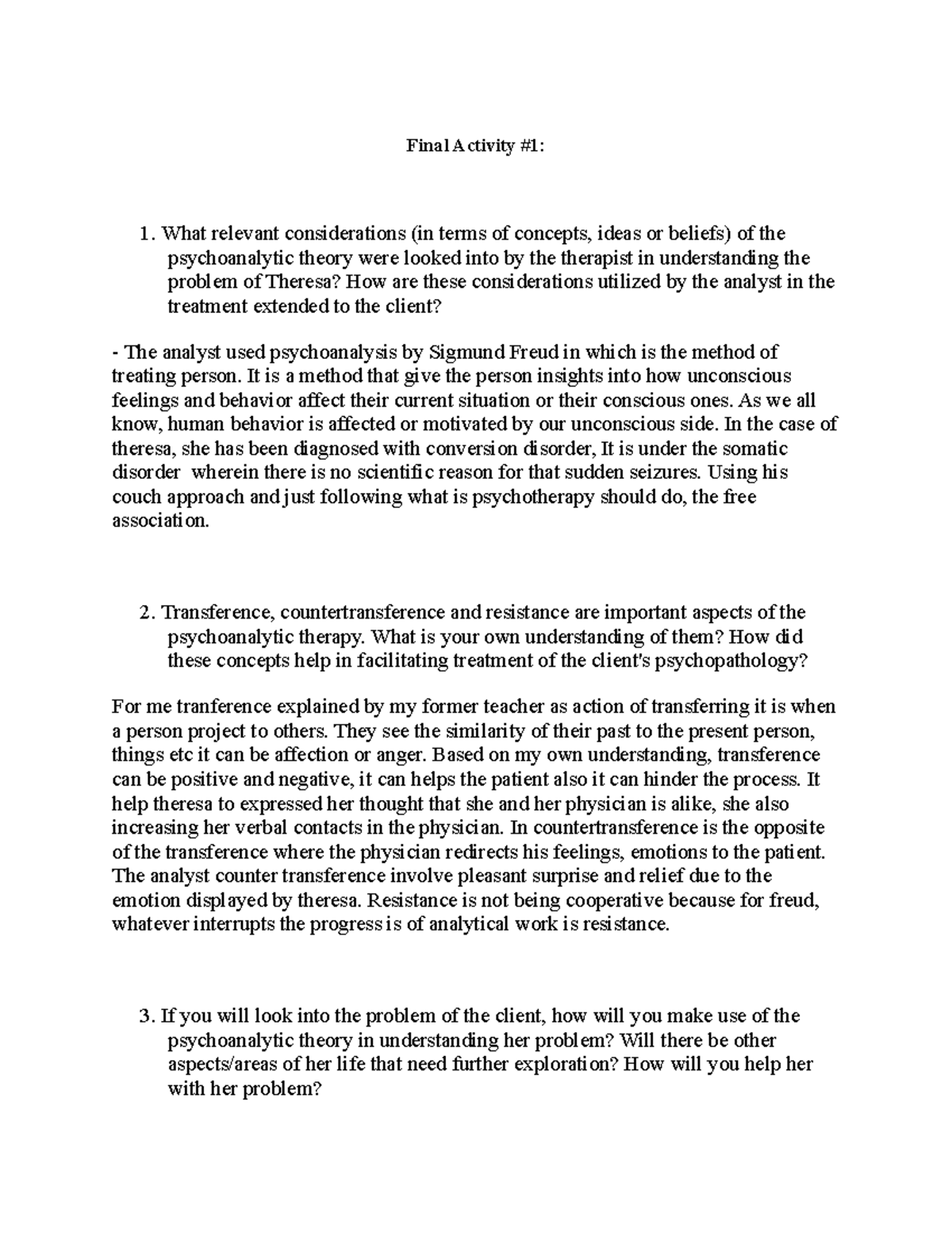 Relevant Consideration in Psychoanalytic theory - BS Psychology - Studocu