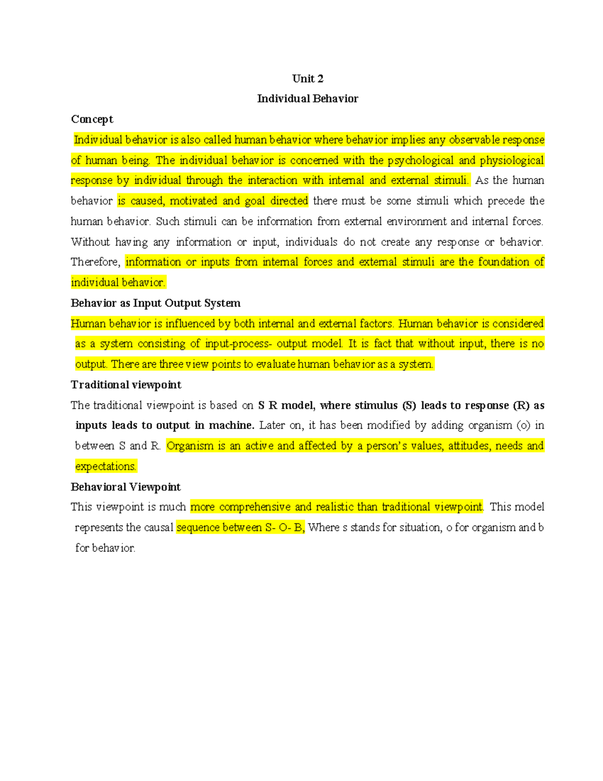 Ob-2nd-unit - helpful - Unit 2 Individual Behavior Concept Individual ...