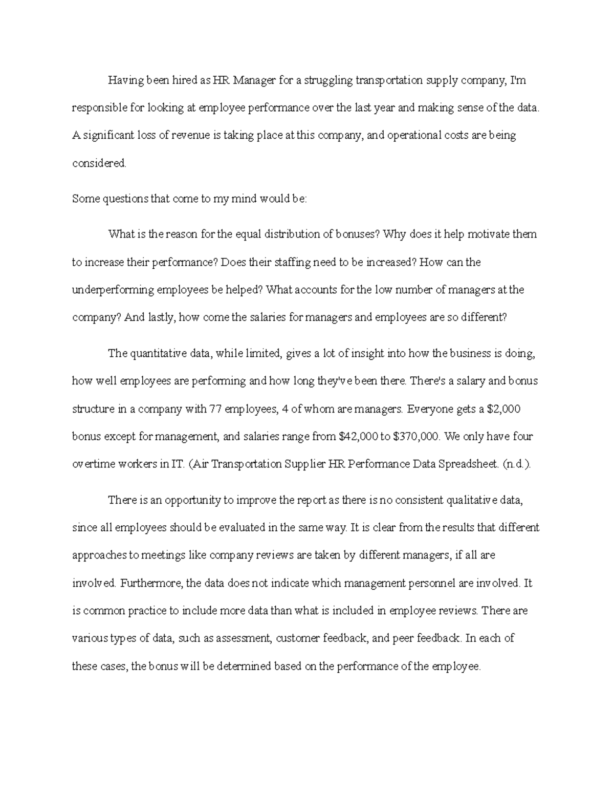 Module Two Assignment BUS 225 - Having been hired as HR Manager for a ...
