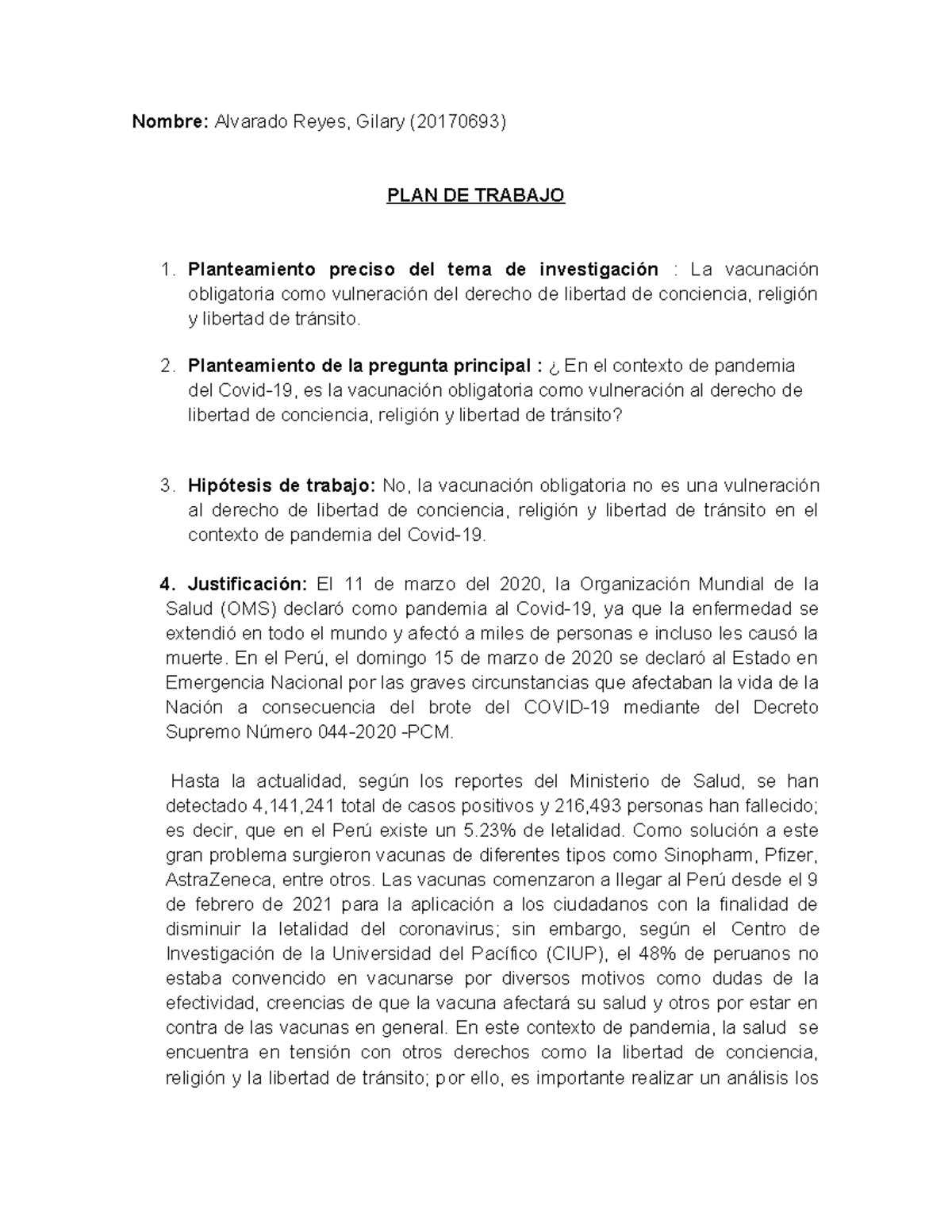 Plan de trabajo Corregido Alvarado-Gilary - Nombre: Alvarado Reyes ...