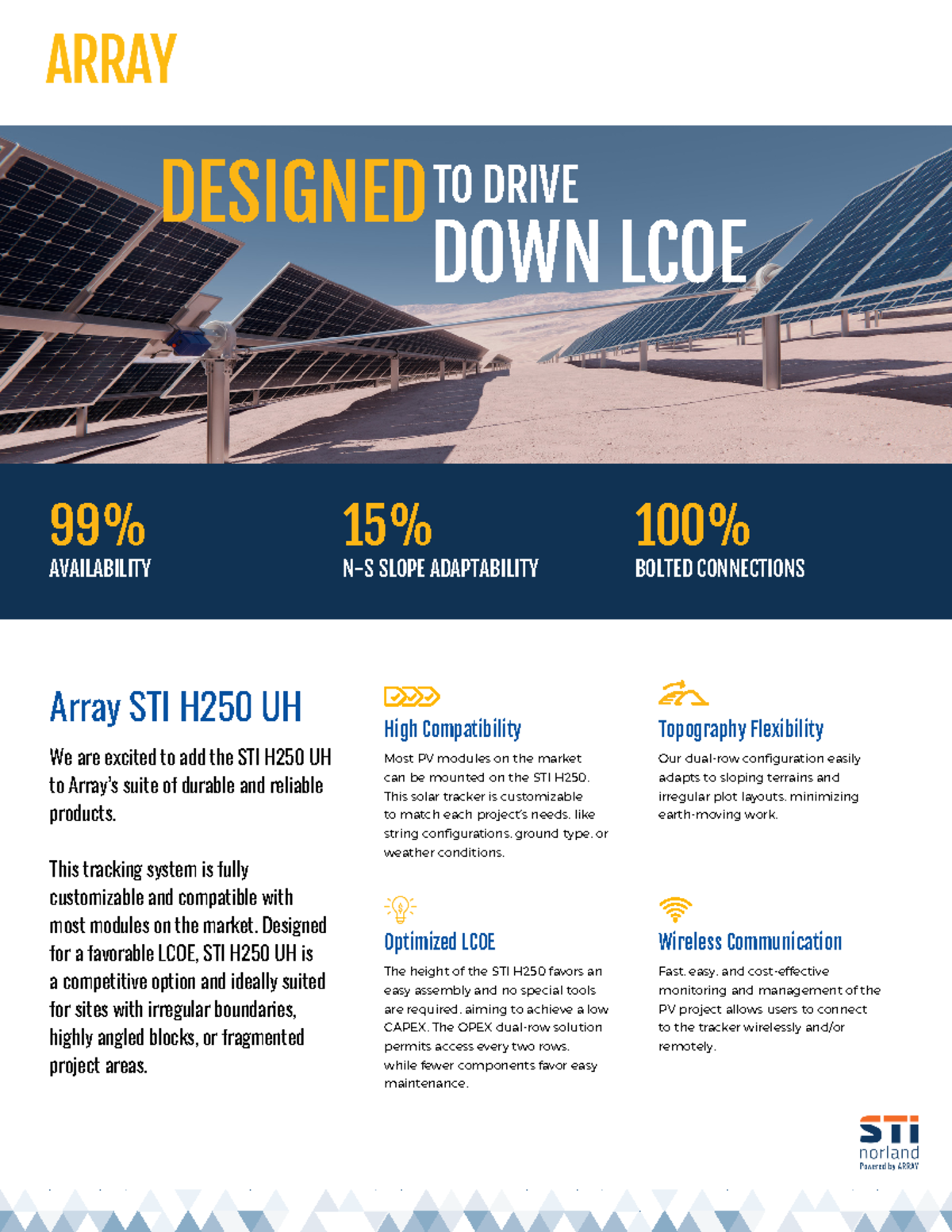 Array Tech-STI H250 UH-Data Sheet EN - 99% AVAILABILITY 15% N-S SLOPE ADAPTABILITY 100% BOLTED ...