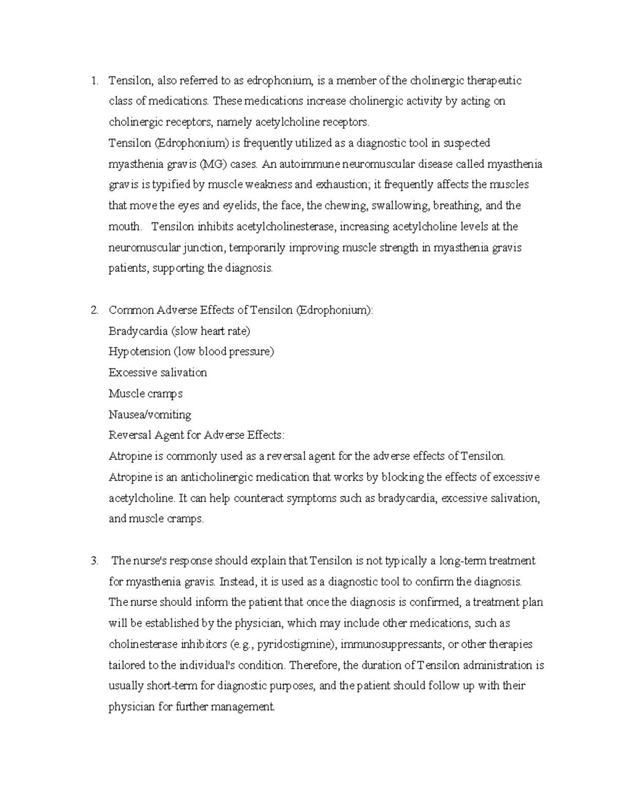 Tensilon Parmacology - Tensilon, also referred to as edrophonium, is a ...