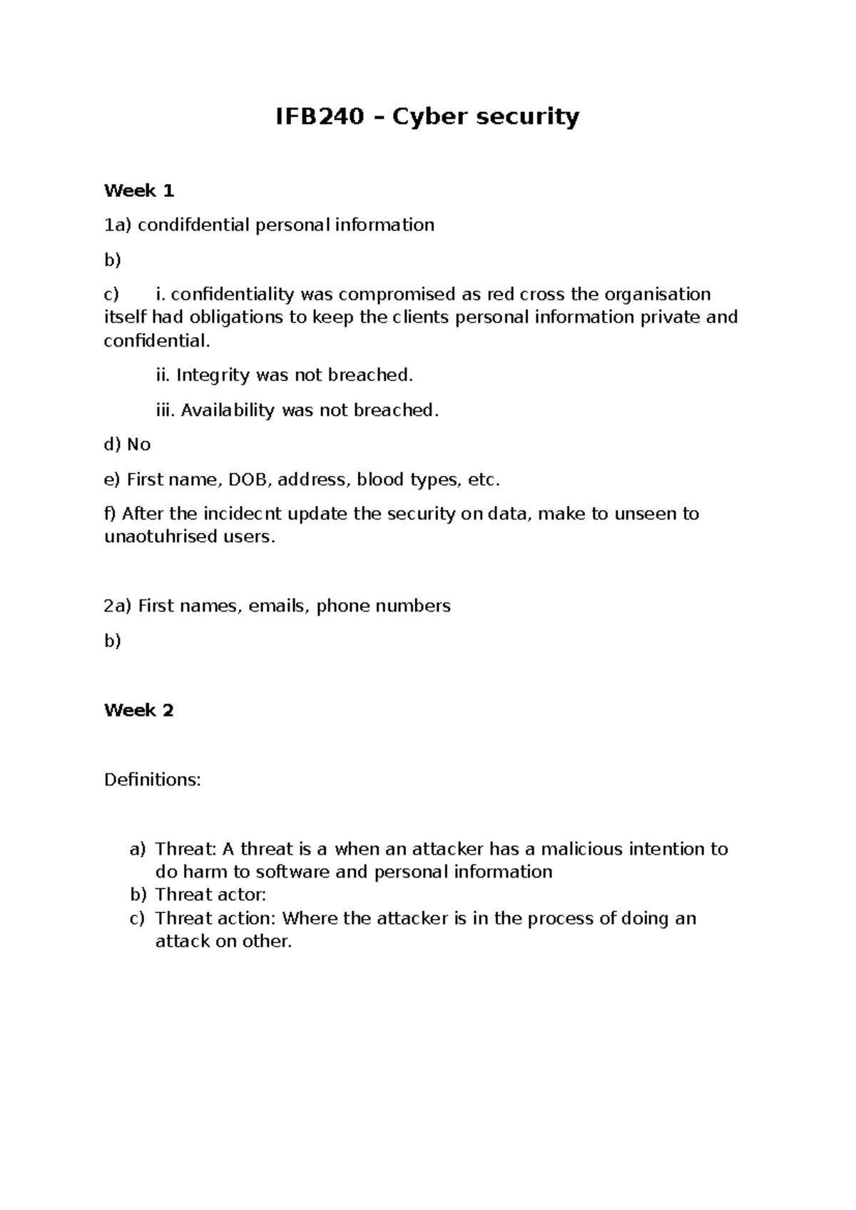 stuff stuff stuff - IFB240 – Cyber security Week 1 1a) condifdential ...