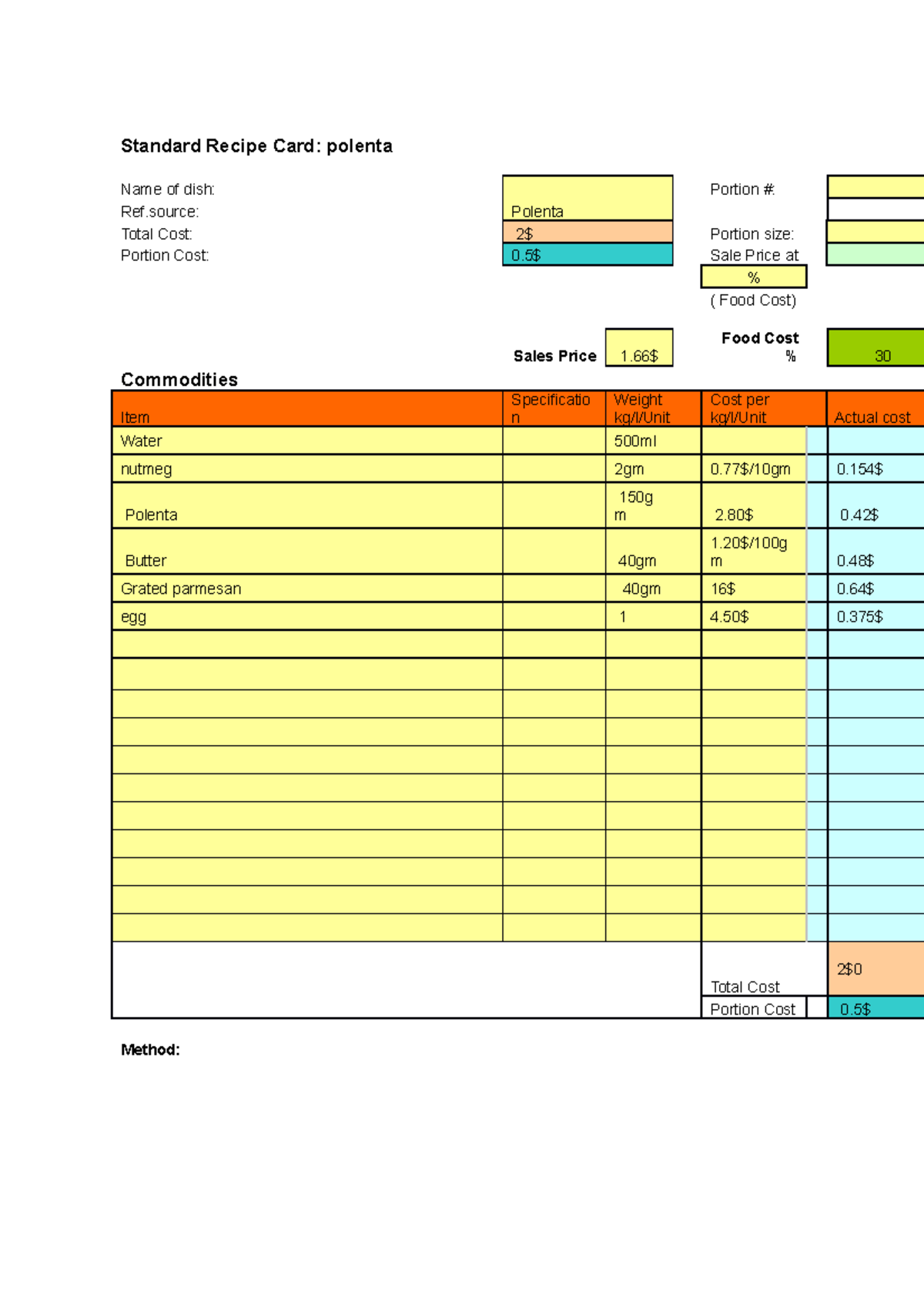 Standard Recipe card polenta - Standard Recipe Card: polenta Name of ...