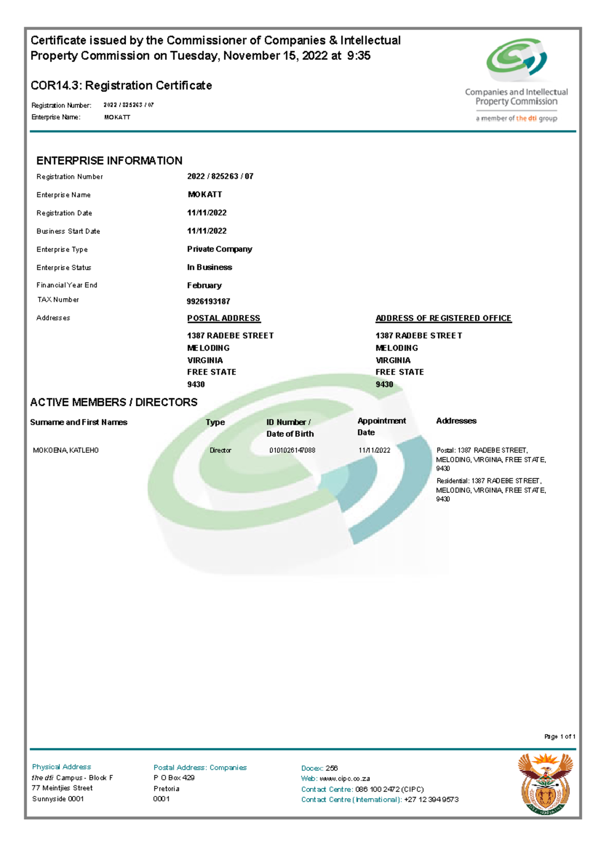 COR14 - Assignment - Certificate issued by the Commissioner of ...