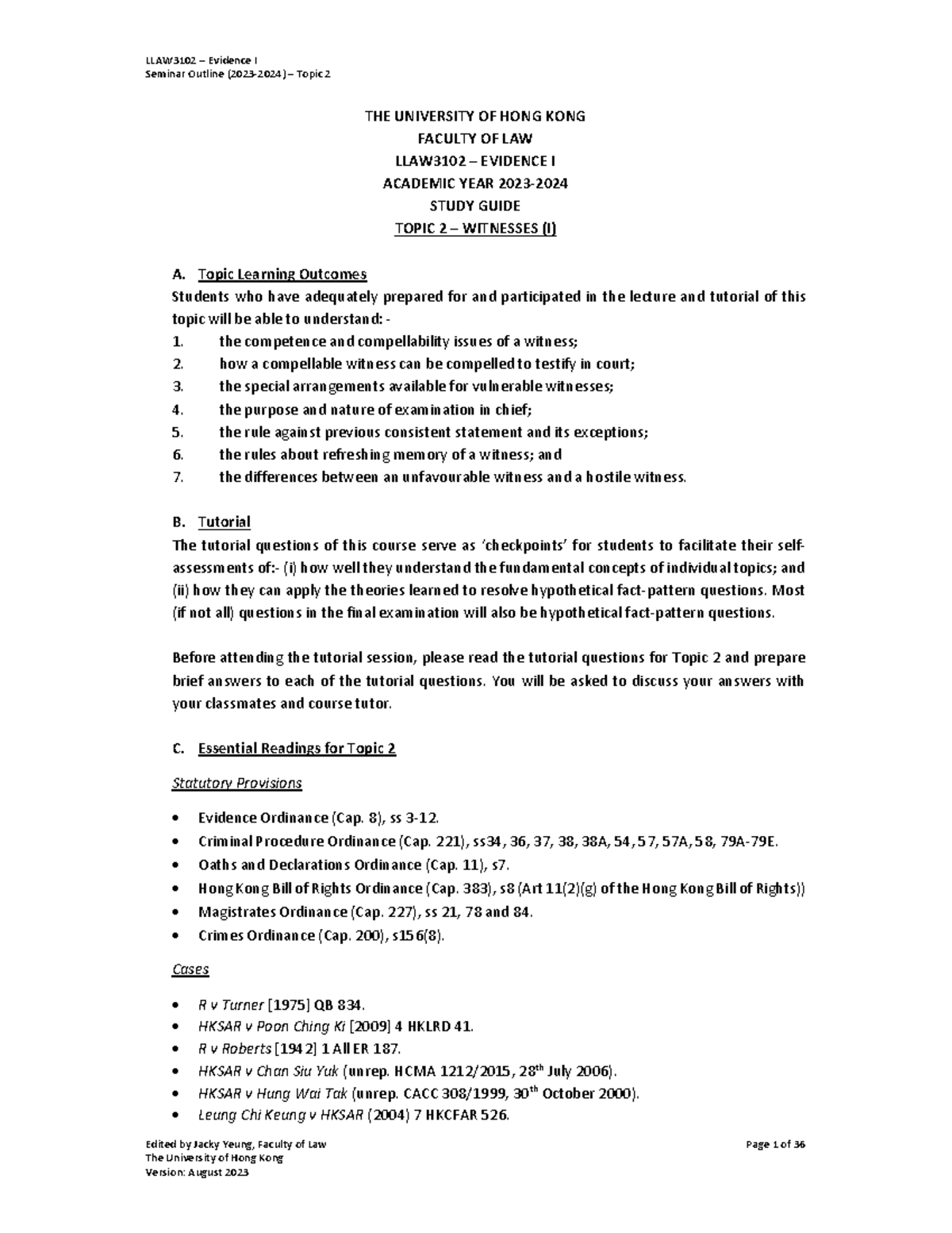 SG02 Witnesses I - Seminar Outline (2023-2024) – Topic 2 Edited by ...