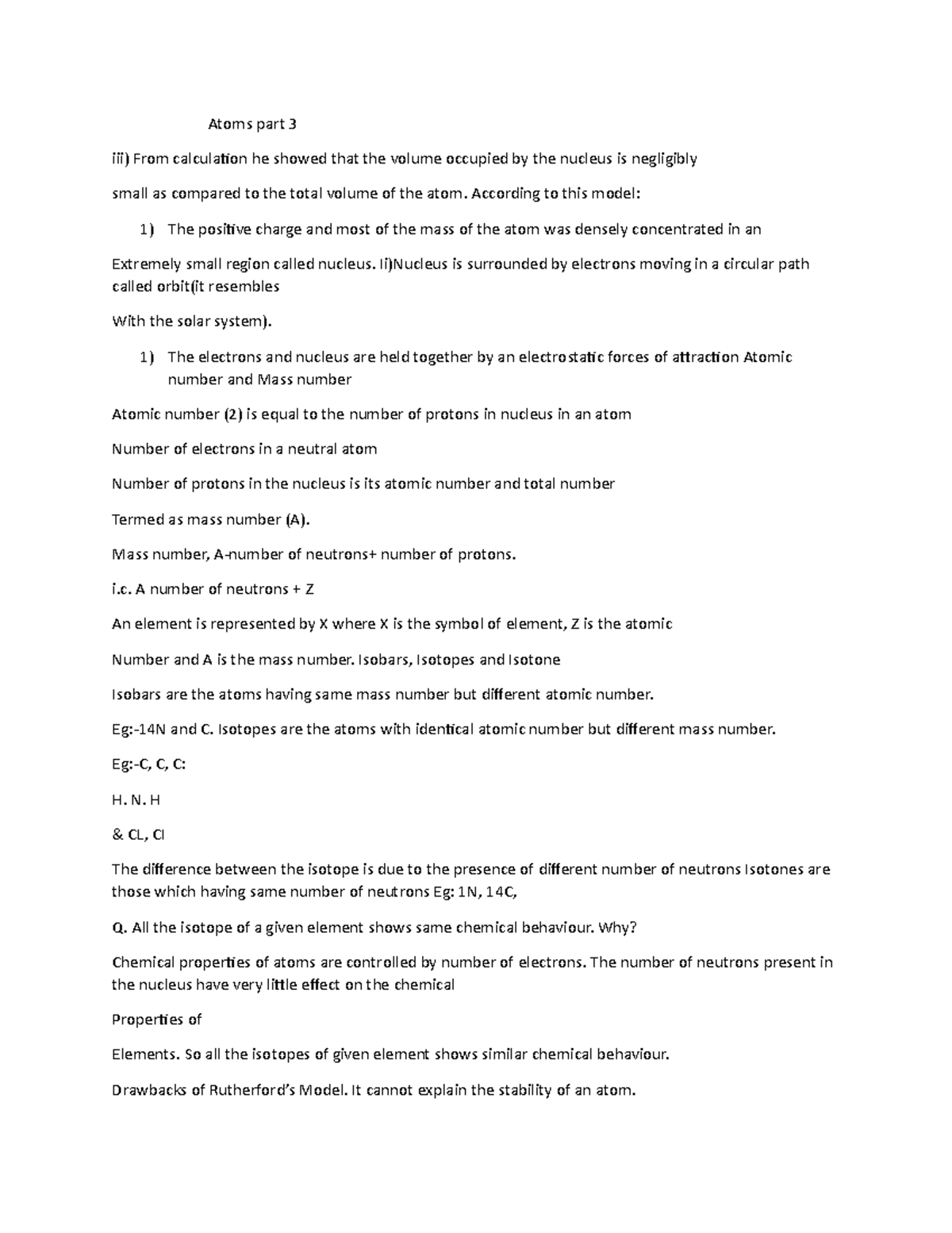 Document - Science lecture notes - Atoms part 3 iii) From calculation ...