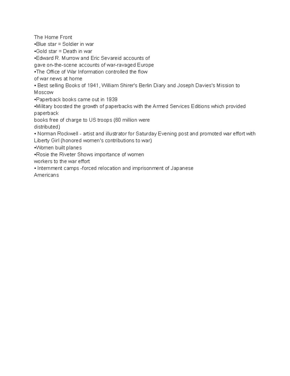 The Home Front - These notes helped prep me for a quiz. - The Home ...