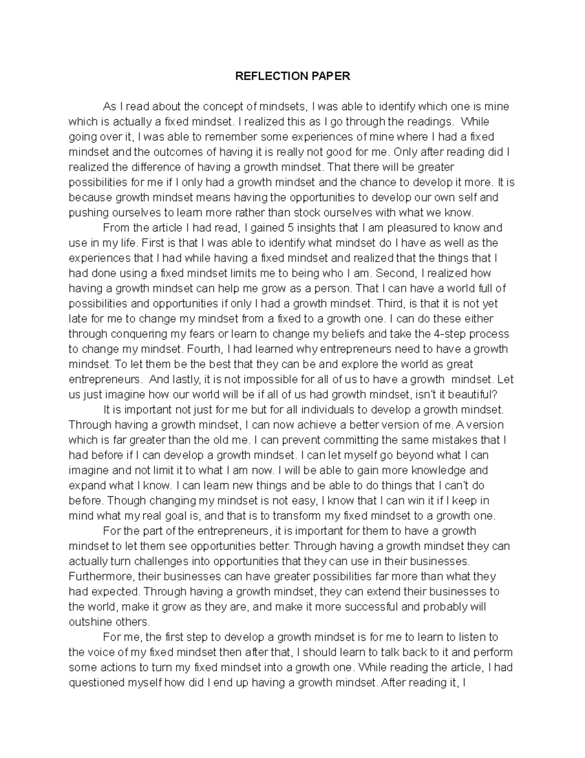 Gentrep Reflection Paper - REFLECTION PAPER As I read about the concept ...