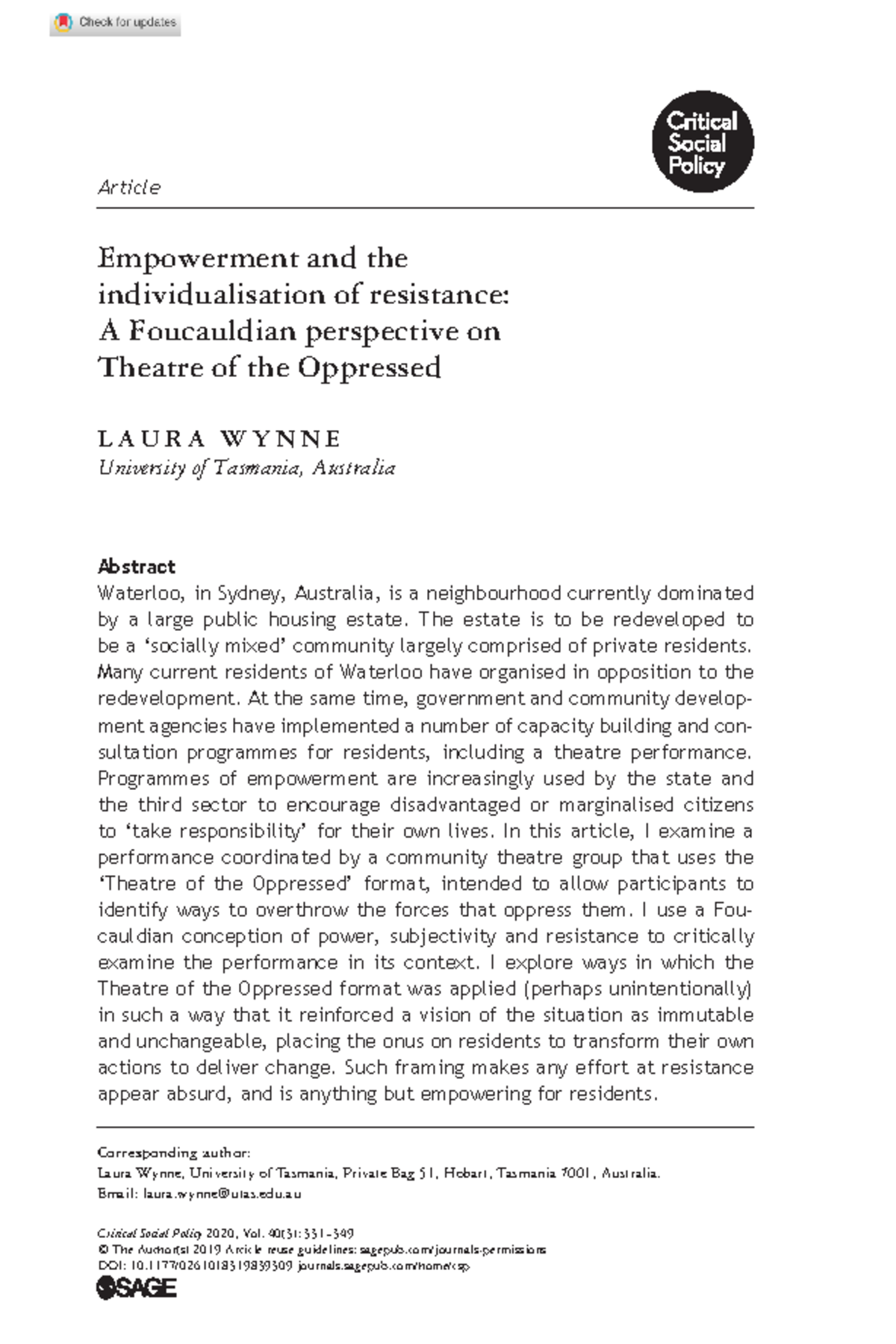 Empowerment and the individualisation of resistance - doi/10.1177 ...