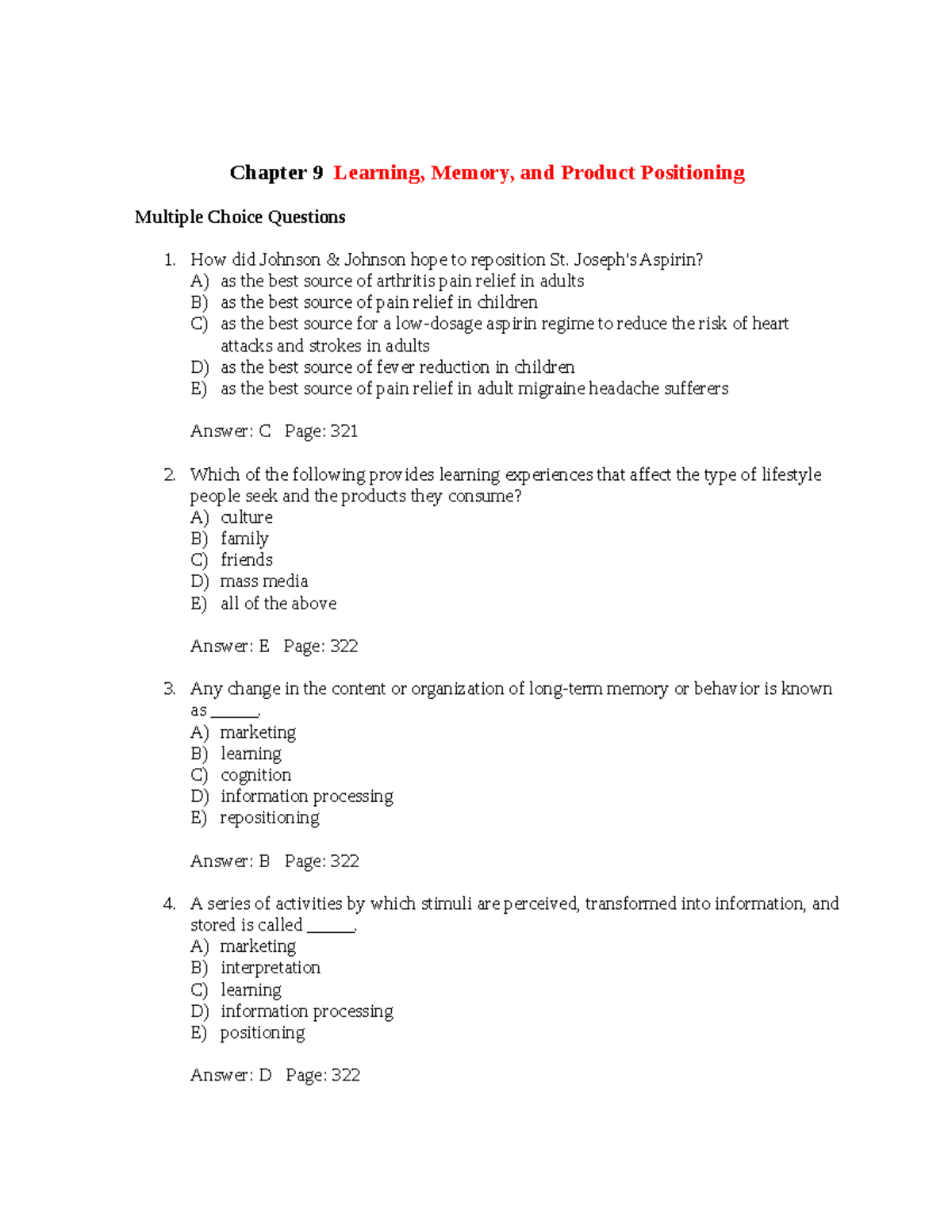 Ch09 Learning Memory and Product Positioning - Chapter 9 Learning, Memory, and Product ...