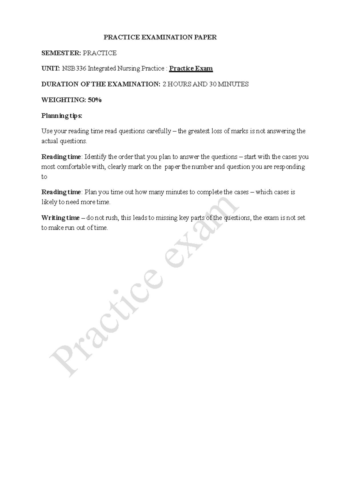 Practiceexam 1 - Practice exam - Practice exam PRACTICE EXAMINATION ...