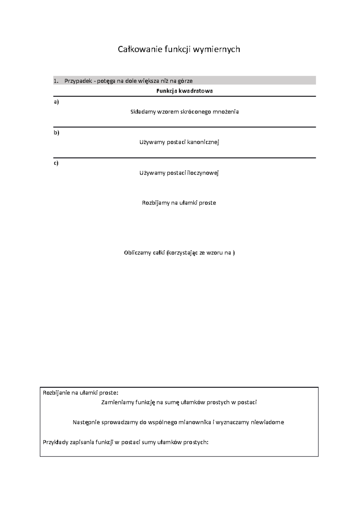 Analiza matematyczna - Całki 2 - Całkowanie funkcji wymiernych ...