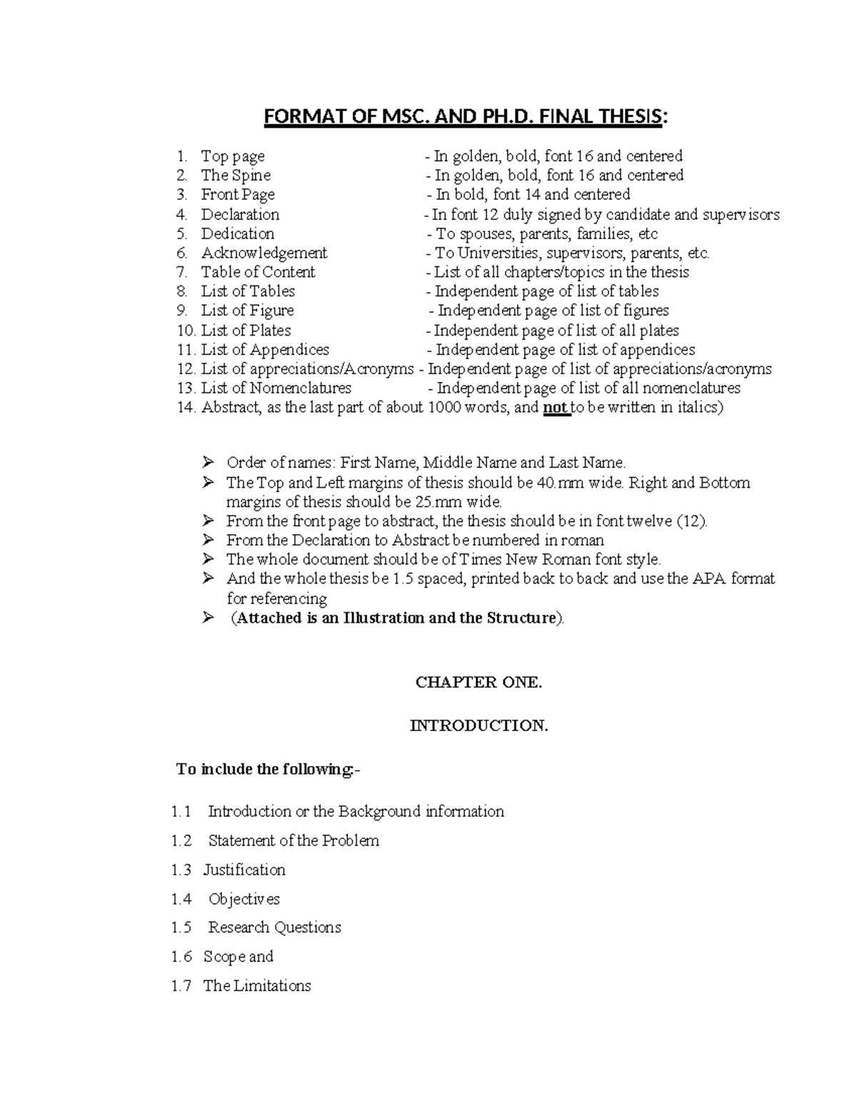 Thesis Format Final 2018 - FORMAT OF MSC. AND PH. FINAL THESIS: Top ...