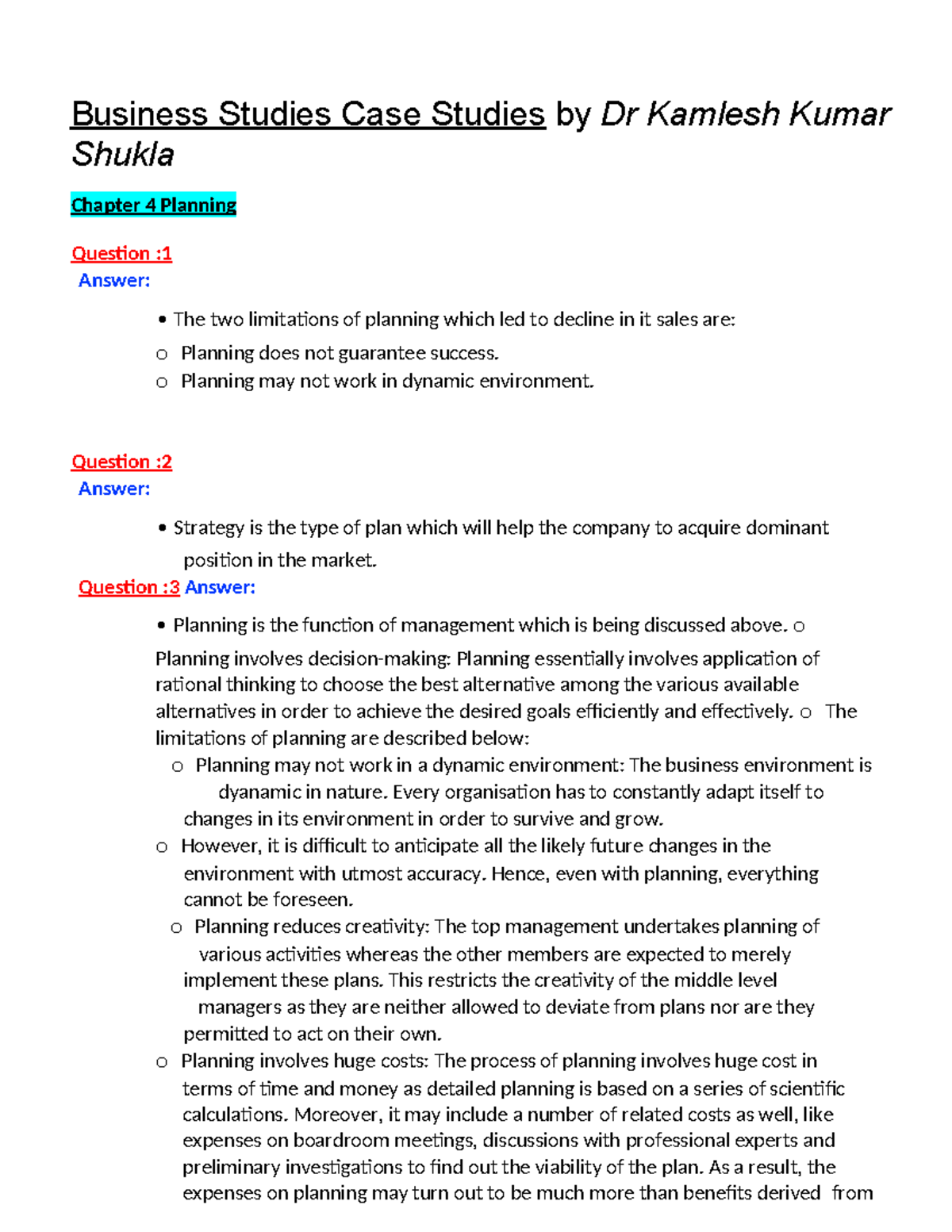 Answer planning to staffing - Business Studies Case Studies by Dr Kamlesh Kumar Shukla Chapter 4 ...