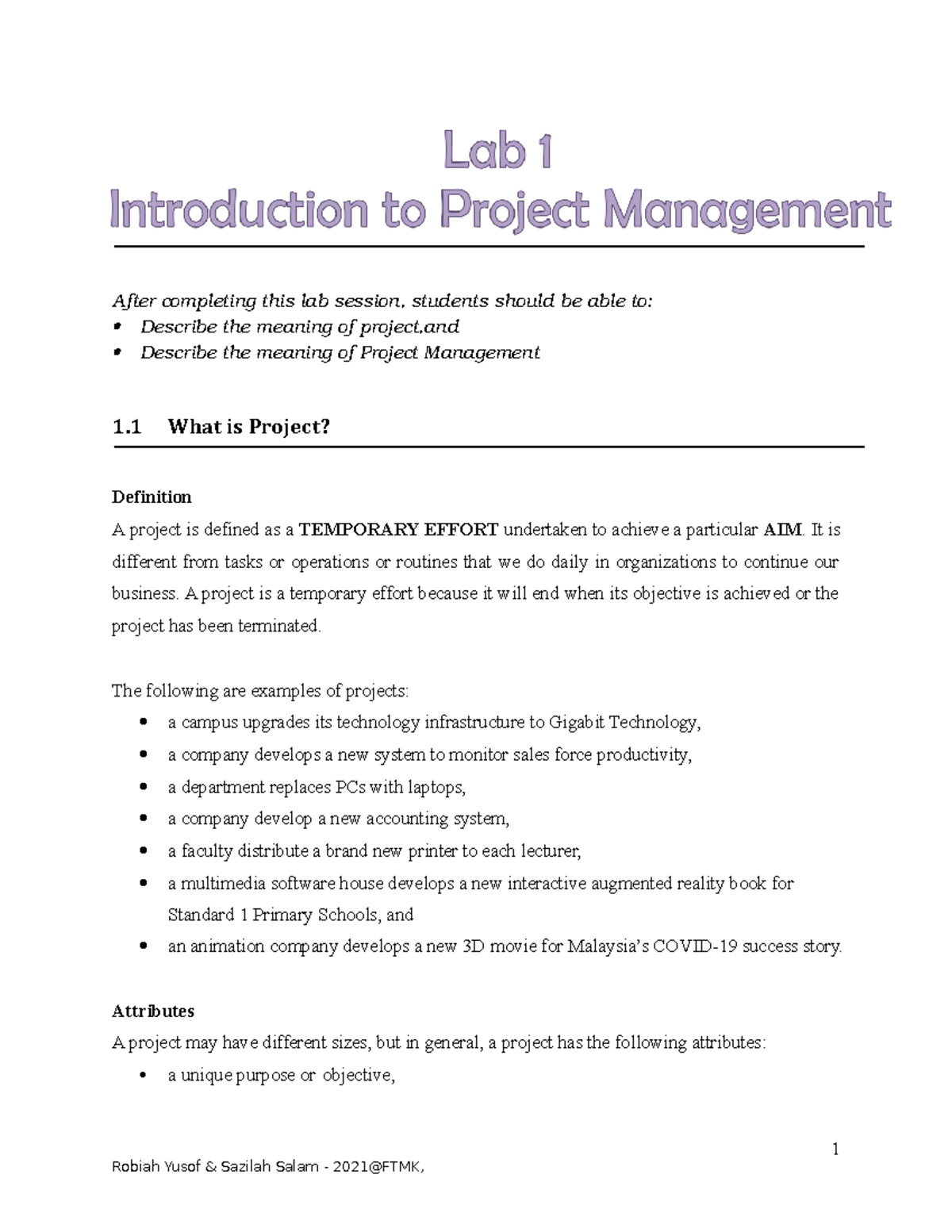 Lab 1-Introduction to Project Management new - Software Engineering ...