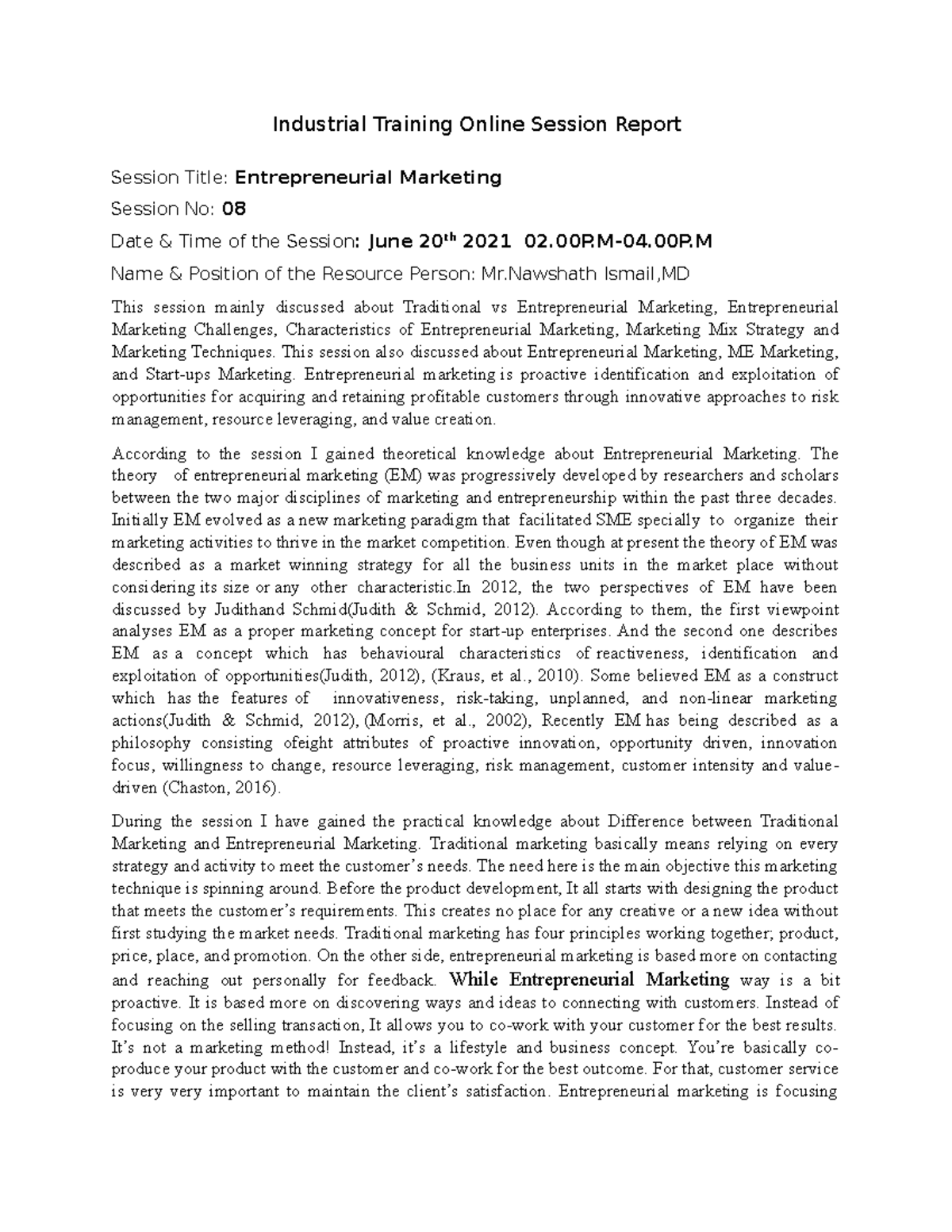 08 - MANAGEMENT - Industrial Training Online Session Report Session ...