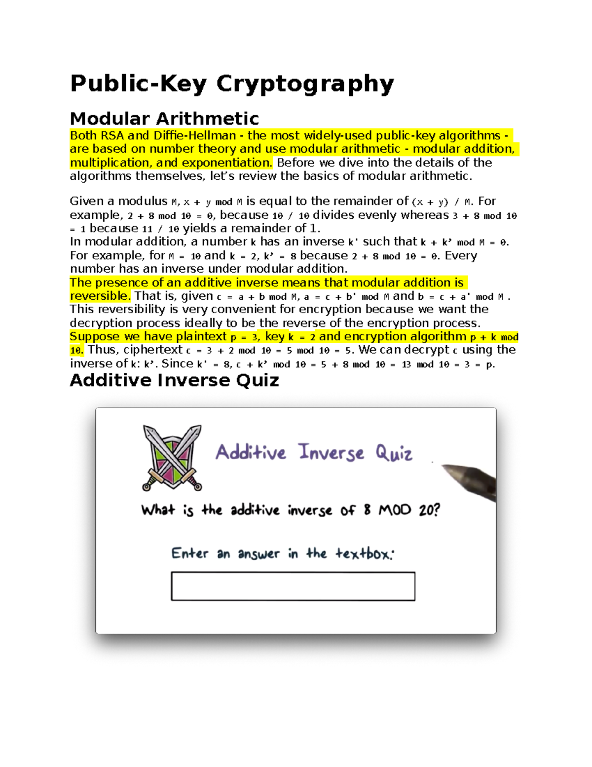 13-Public-Key Cryptography - Public-Key Cryptography Modular Arithmetic Both RSA and Diffie ...