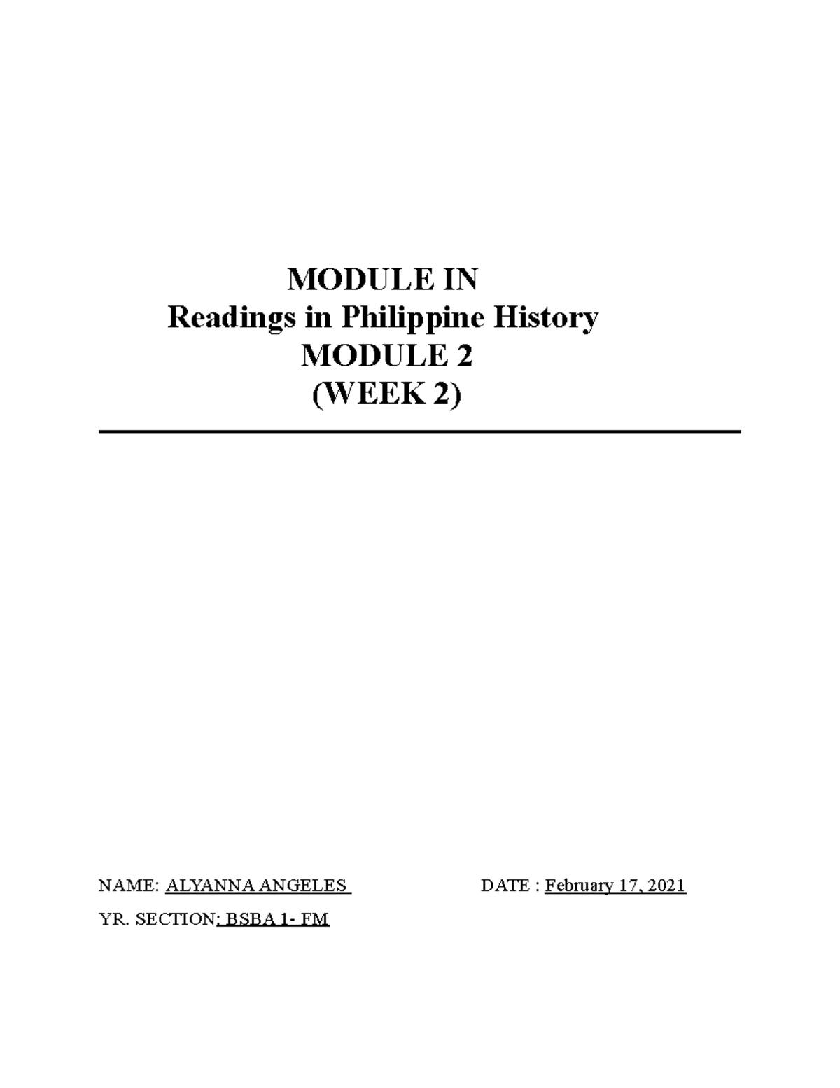 . Module 2 History - MODULE IN Readings in Philippine History MODULE 2 ...