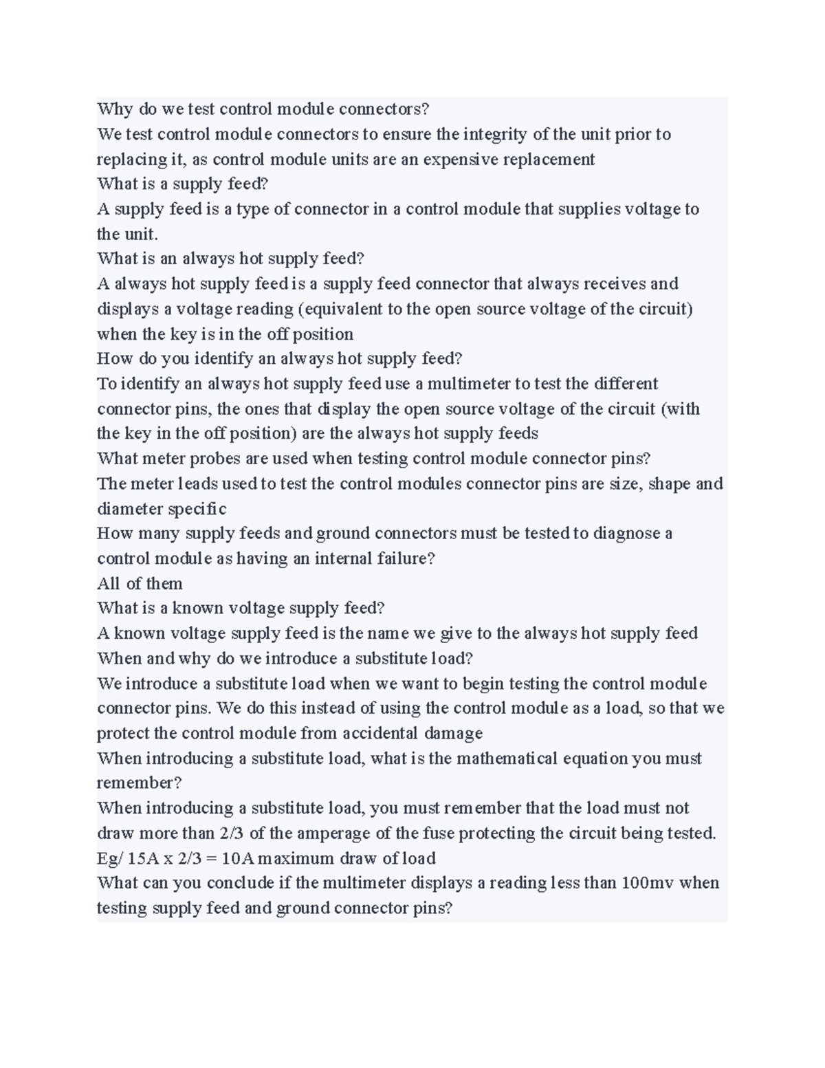 Automotive 3 - practice materials - Why do we test control module ...