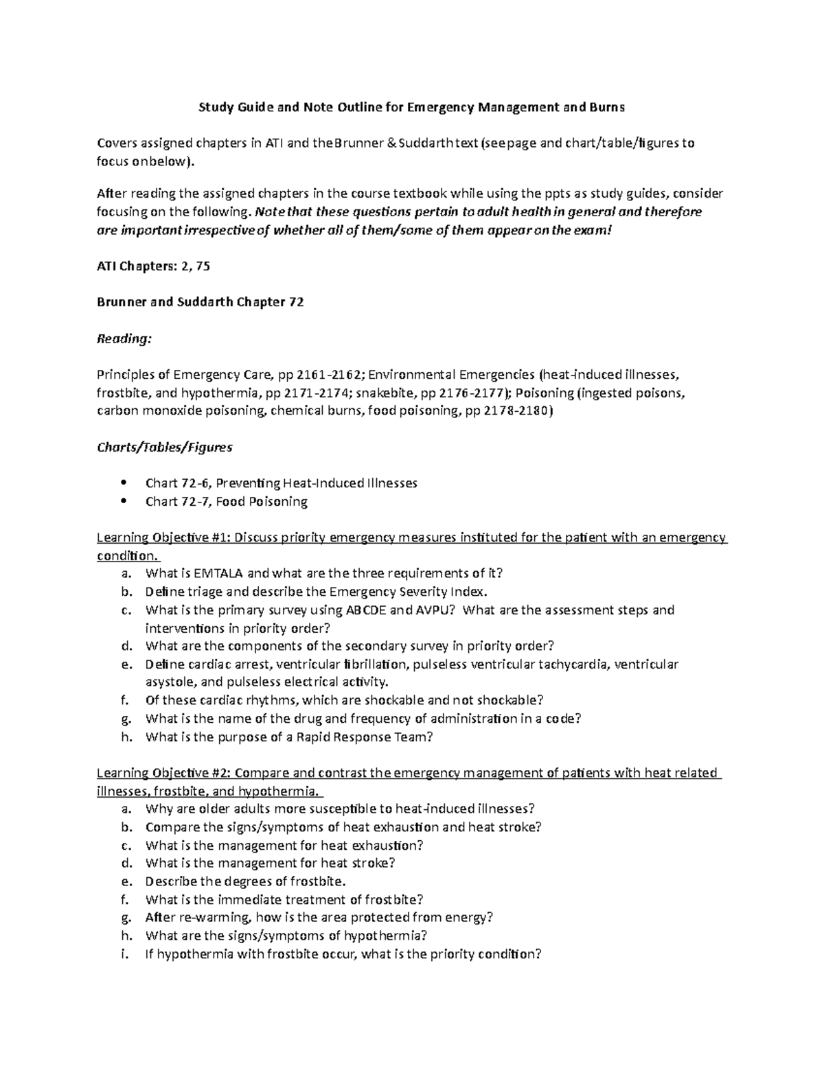 Study Guide and Note Outline for Emergency Management and Burns - After ...