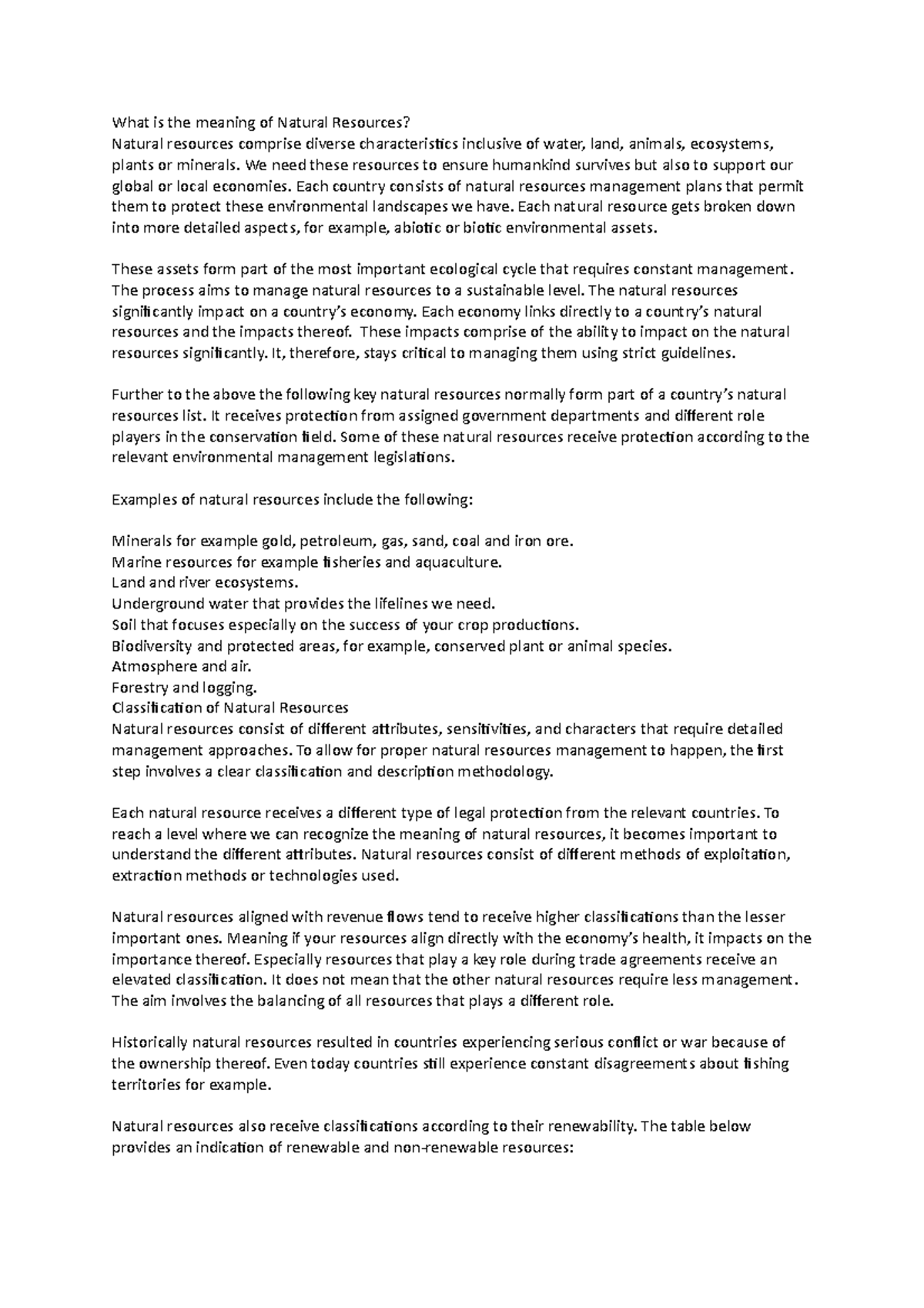 Natural resources - notes - GEOY1021 - GRE - Studocu