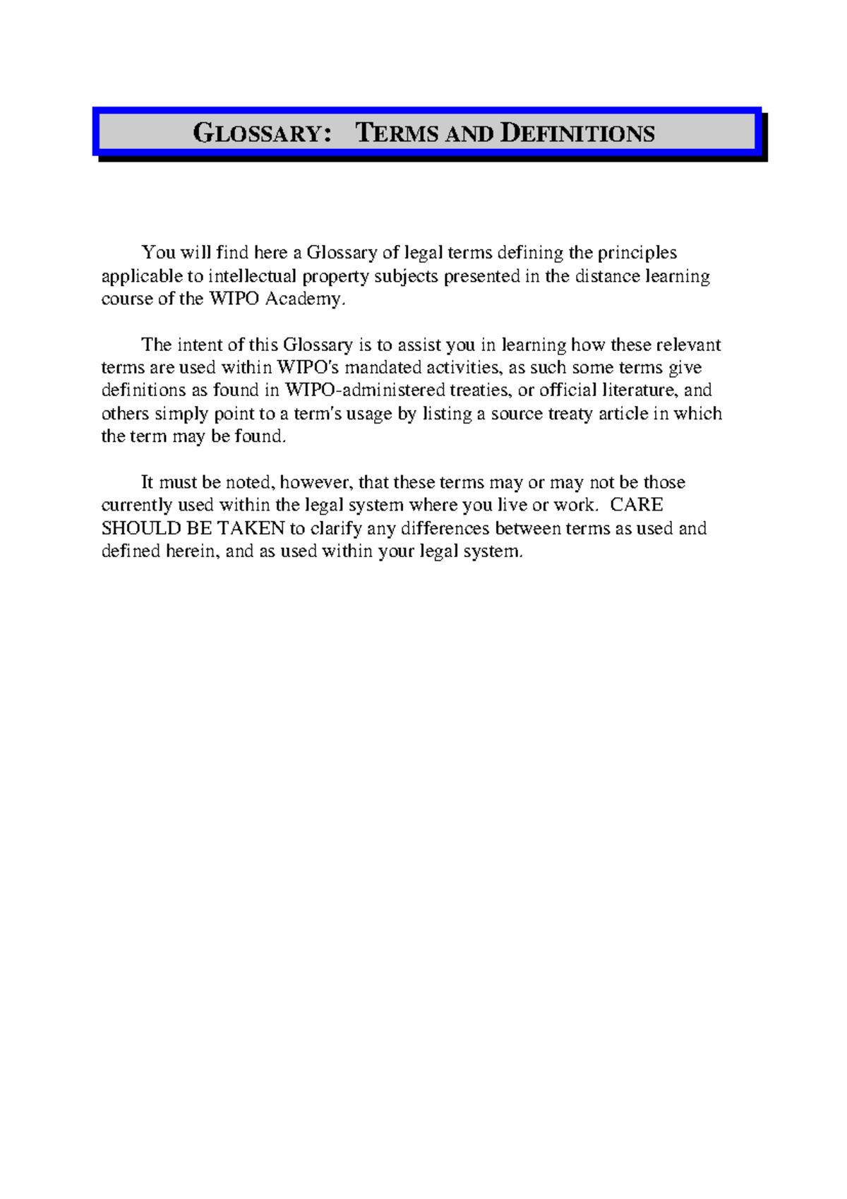 Glossary en IPR WIPO - GLOSSARY: TERMS AND DEFINITIONS You will find ...