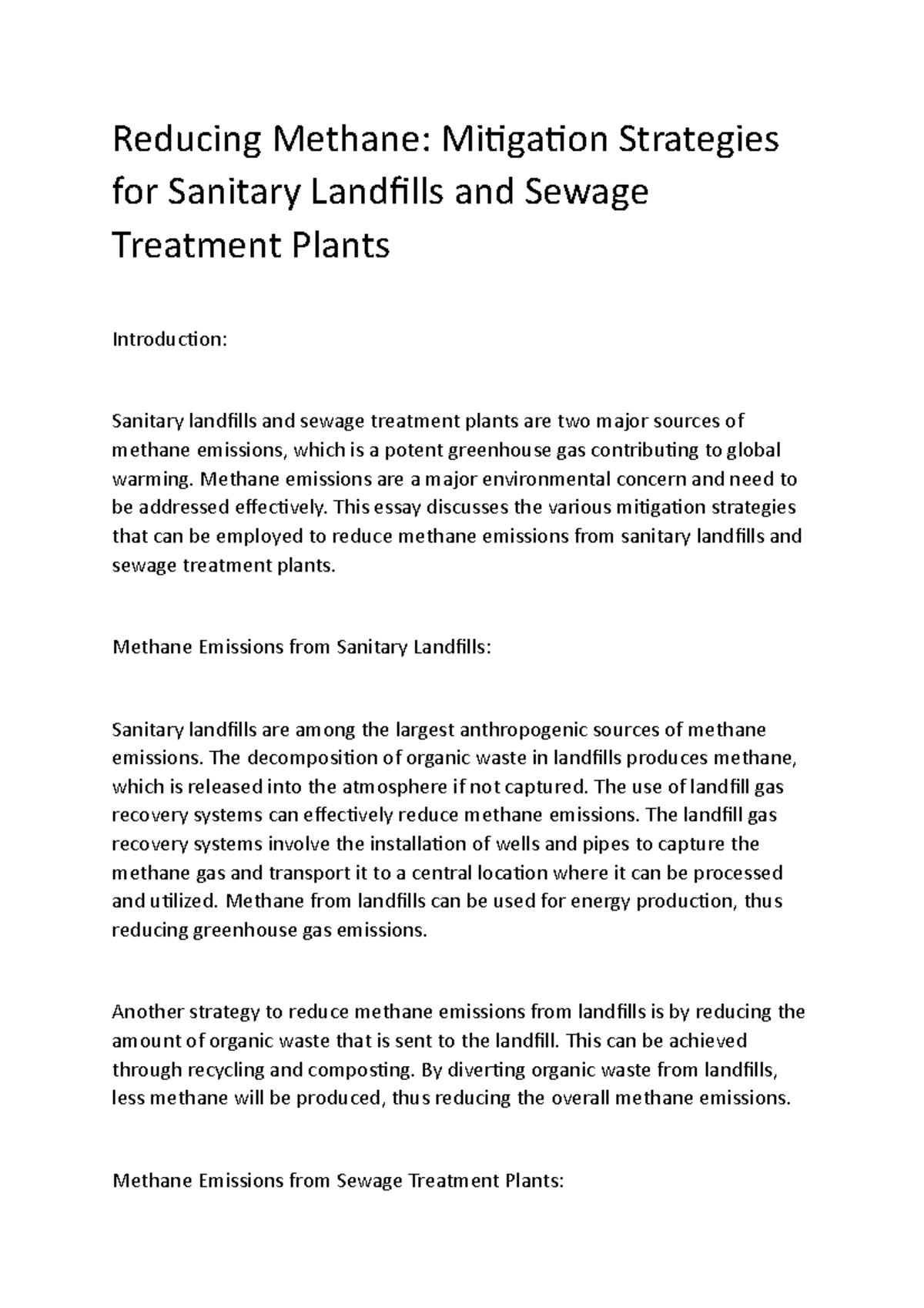 Reducing Methane, Mitigation Strategies for Sanitary Landfills and ...