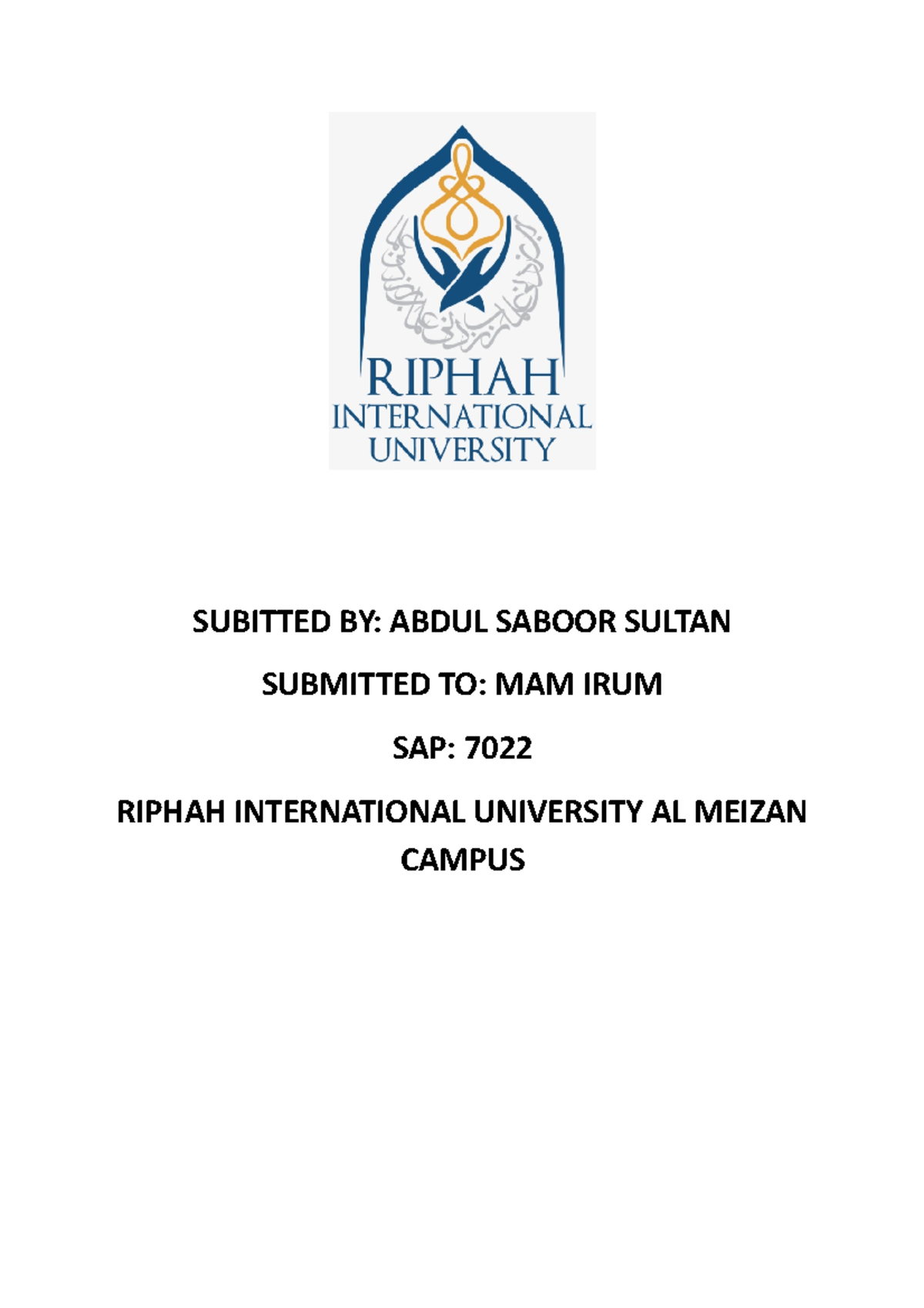 FMIT 1 - SHSJK - MS Accounting and Finance - Riphah - Studocu