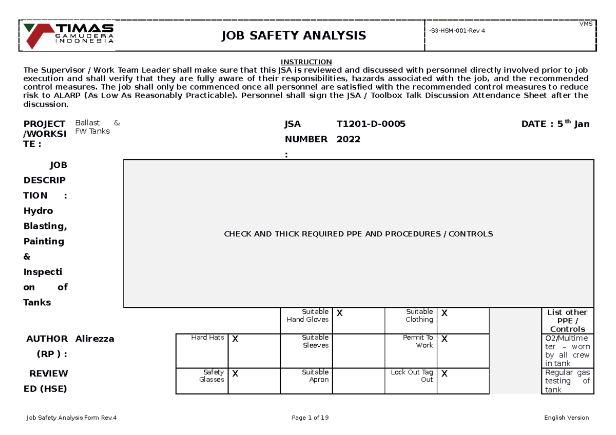 T1201-D-0005 - Entry tank hydro blasting and painting - JOB SAFETY ...