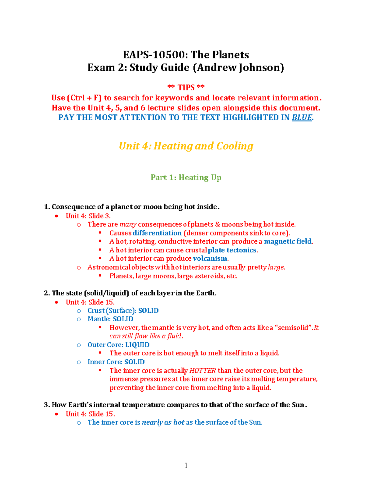 EAPS105 Exam 2 Study Guide 2 - EAPS-10500: The Planets Exam 2: Study ...