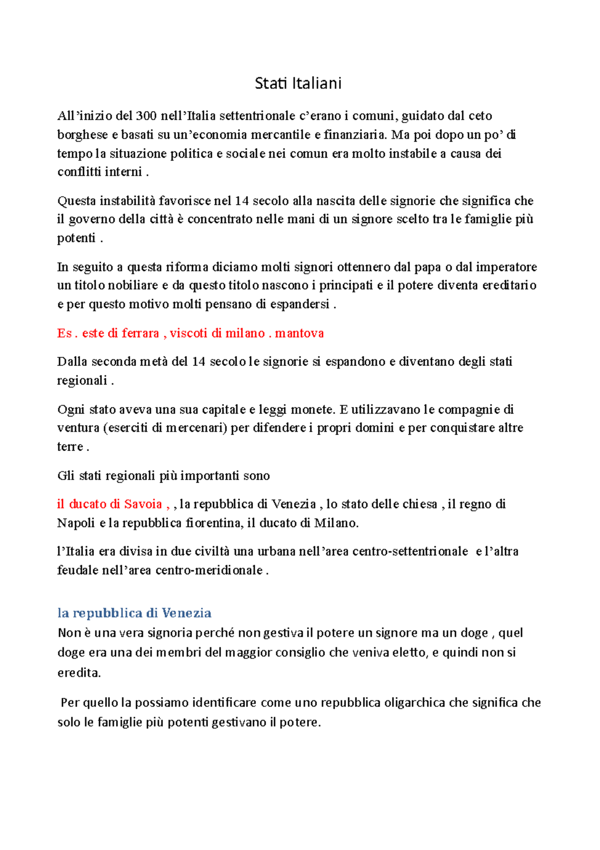 Storia stati - Stati Italiani All’inizio del 300 nell’Italia ...