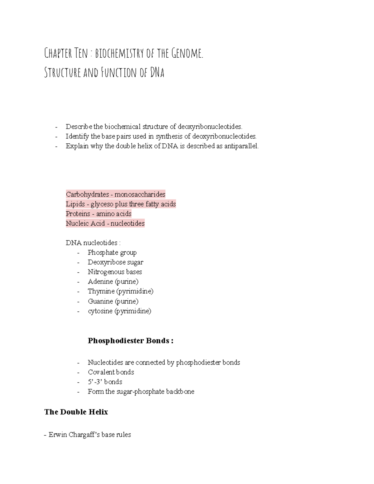 Chapter Ten - biochemistry of genomes - Chapter Ten : biochemistry of ...