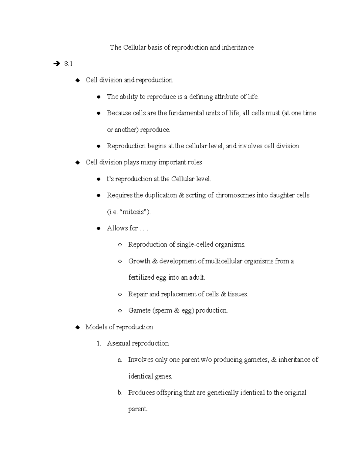 Ch. 8 Notes - Google Docs - The Cellular basis of reproduction and ...