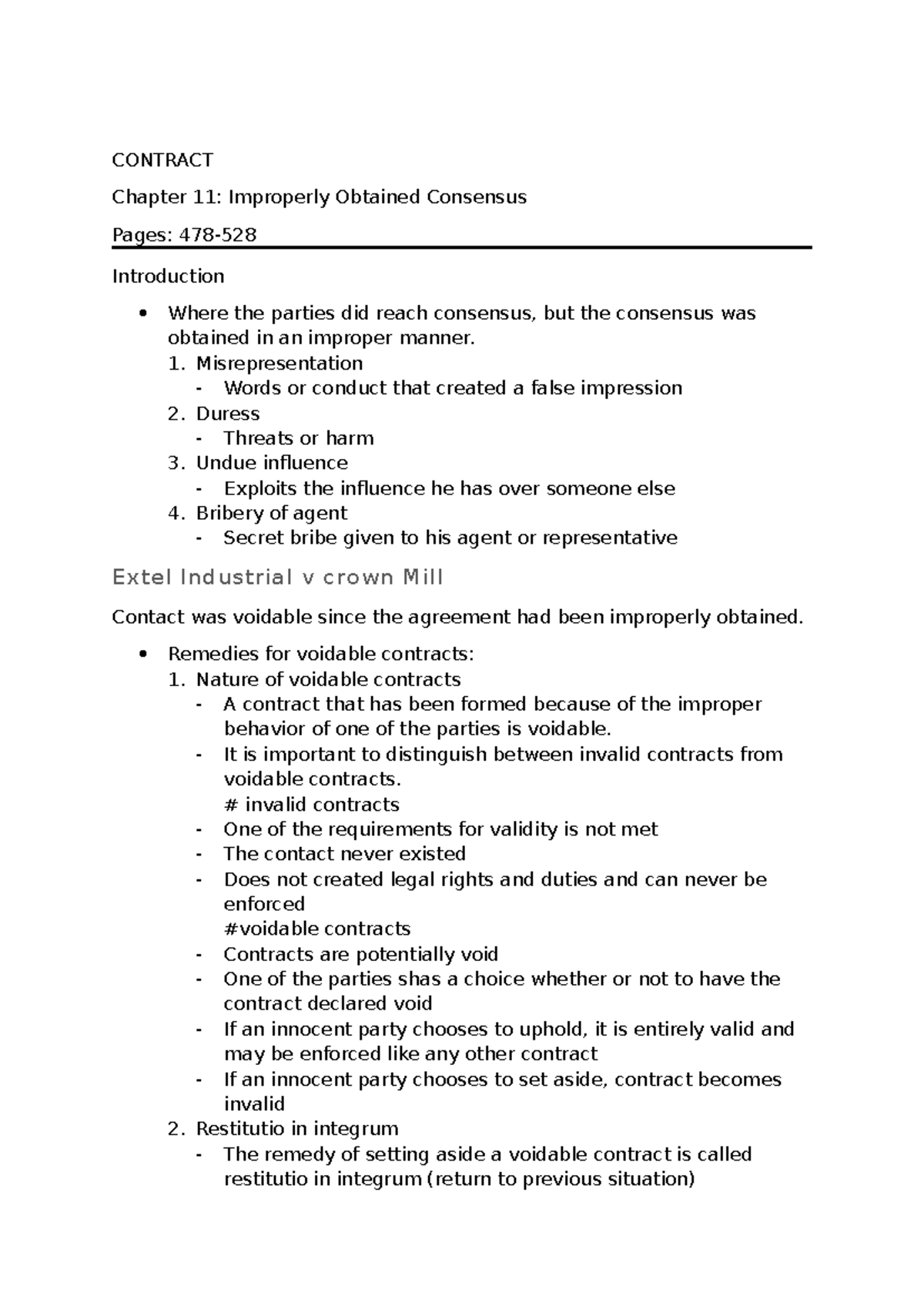 Contract, Improperly obtained consensus - CONTRACT Chapter 11: Improperly Obtained Consensus ...