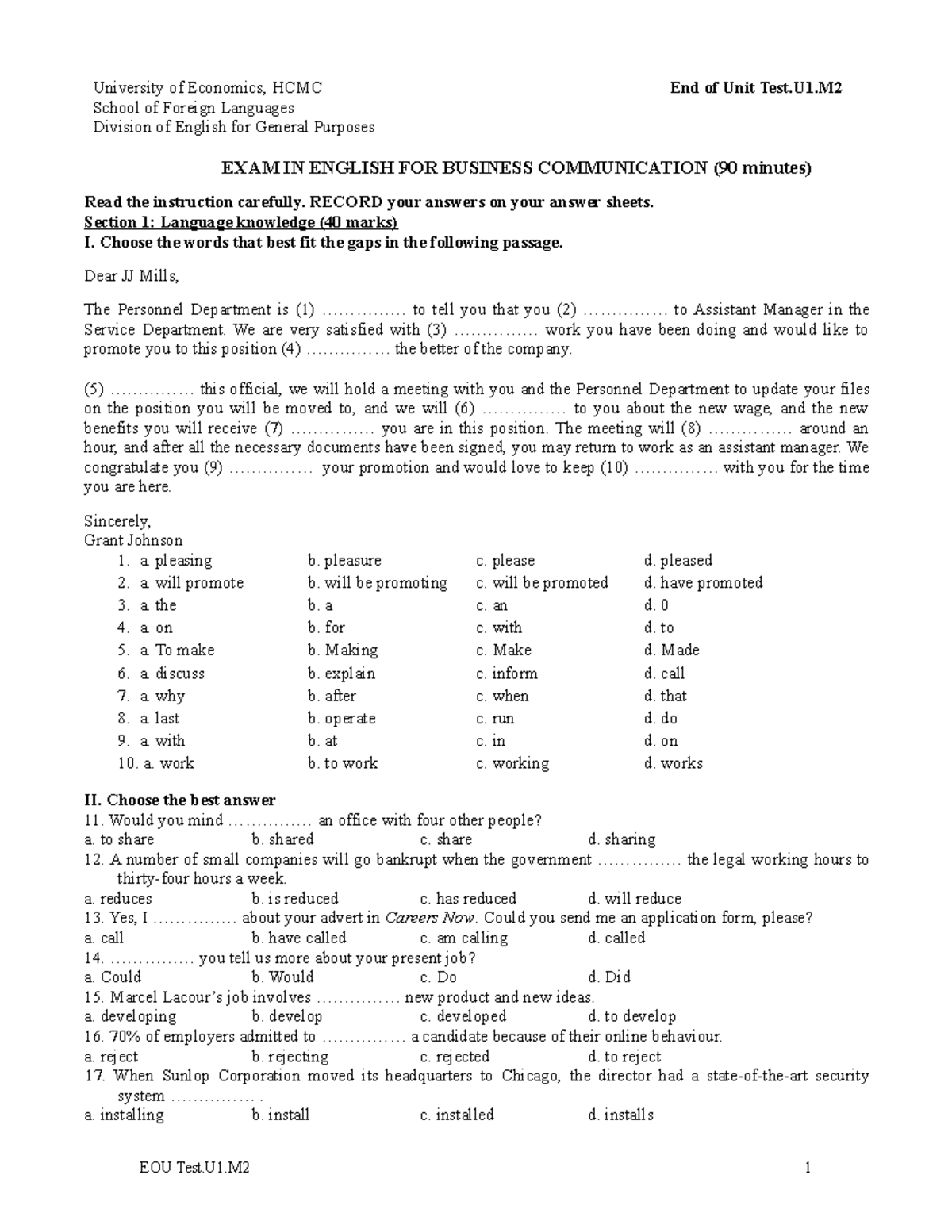 HP1 New EOU Test 1 Practical For your try - University of Economics ...