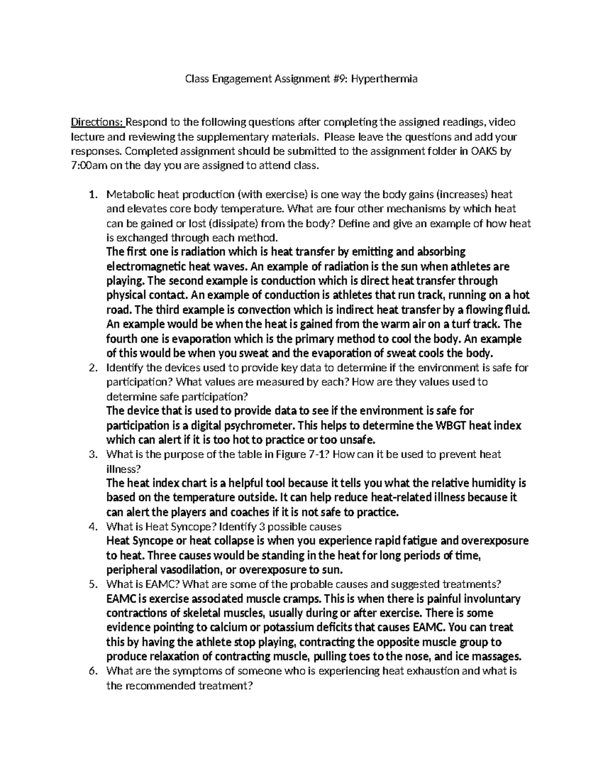 Class Engagement Assignment Hyperthermia - Class Engagement Assignment ...