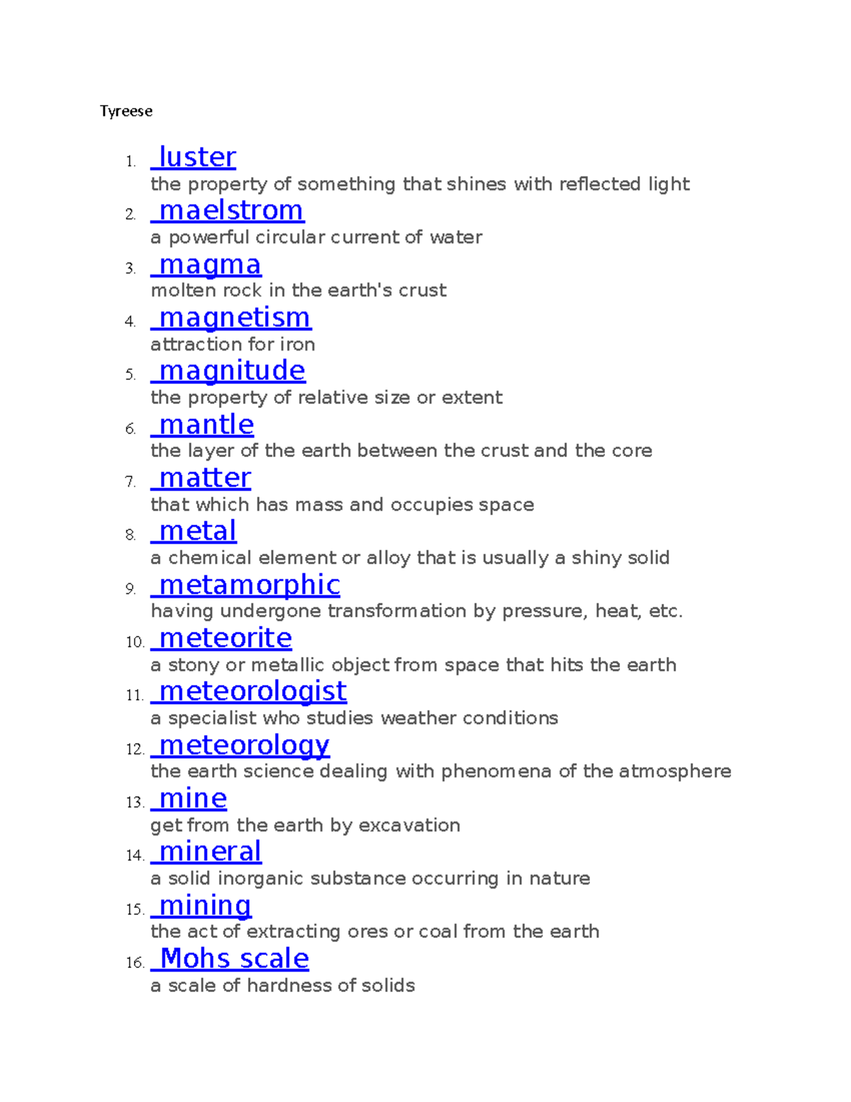Earth science 10 - Tyreese 1. luster the property of something that ...