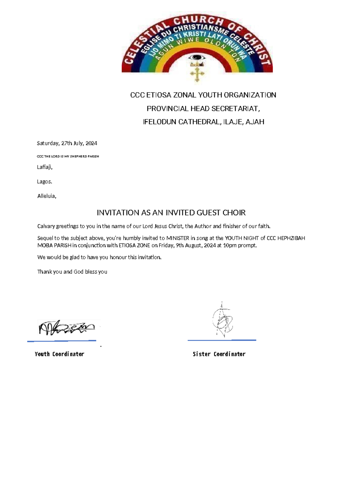 Gethsemane Choir - It's a form of invitation - CCC ETIOSA ZONAL YOUTH ...