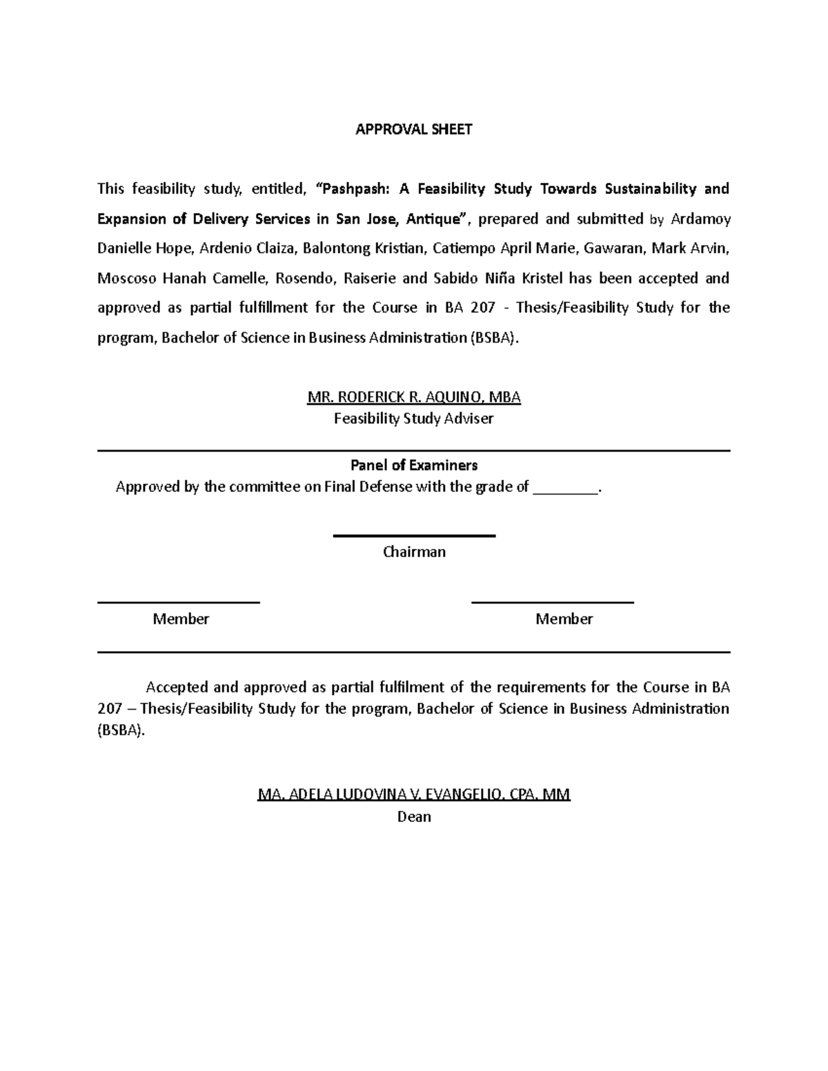 Approval Sheet Example APPROVAL SHEET This Feasibility Study
