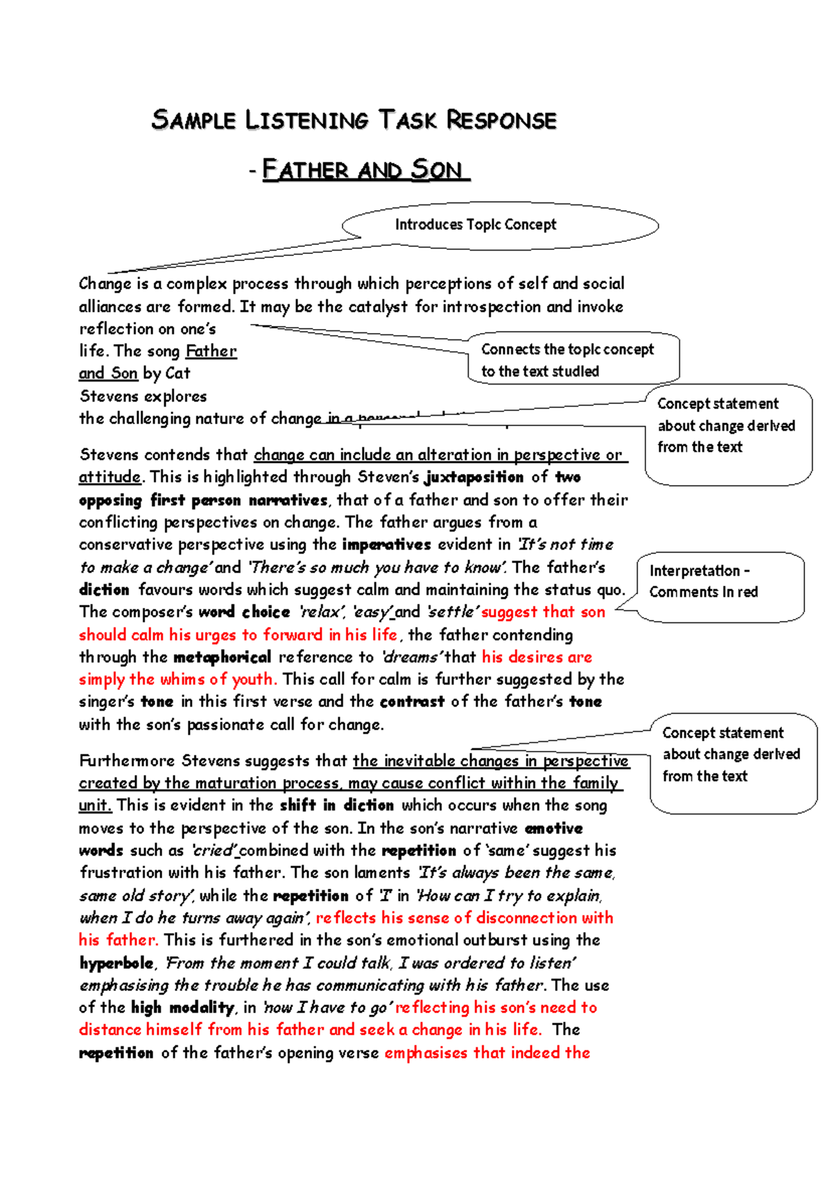 Father and Son Sample Response Alarm - Connects the topic concept to ...