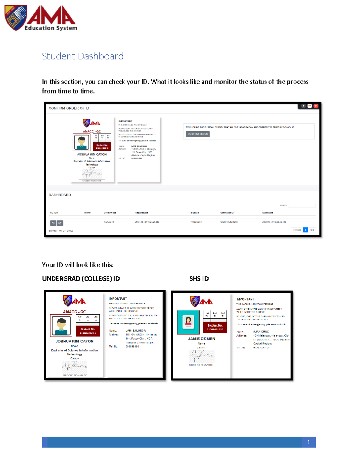 Student Dashboard ID Request Manual - Student Dashboard In this section, you can check your ID ...