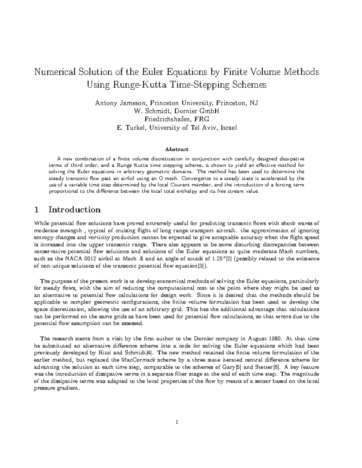 Nmerical Solution of the Euler Equations by Finite Volume Methods - Schmidt, Dornier GmbH - Studocu